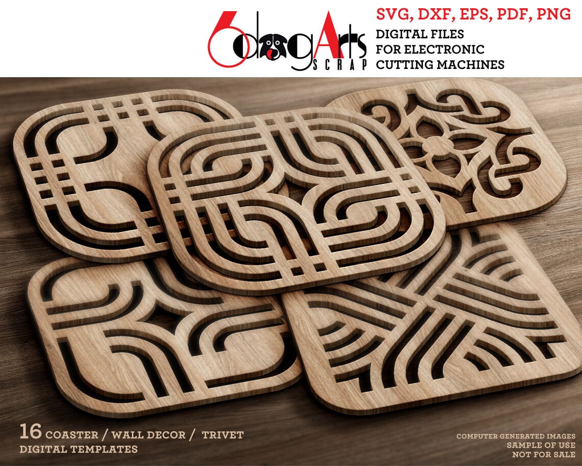 16 Coaster Trivet Wall Decor Templates Vector Digital SVG DXF - Etsy