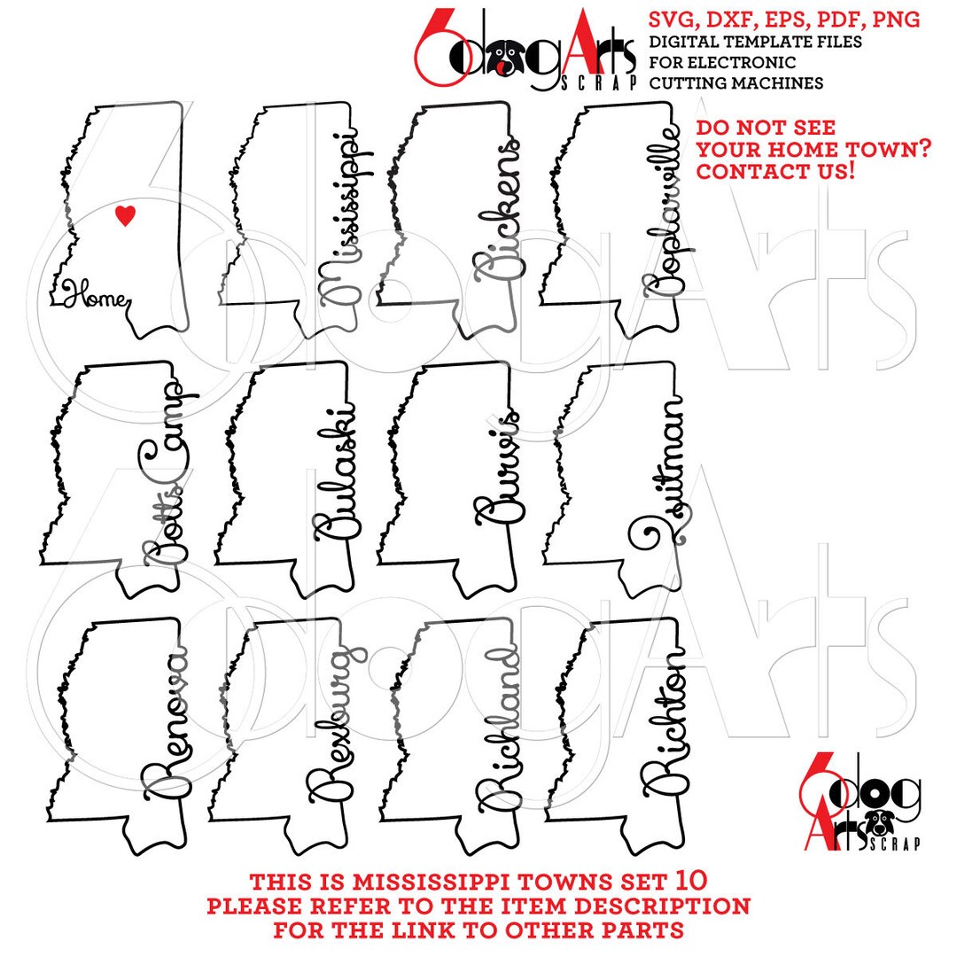 Mississippi Outline Typography (part 10) SVG DXF Digital Files Download ...