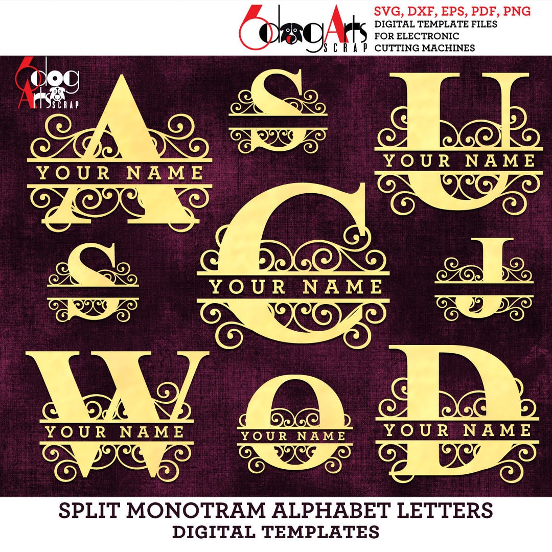 Split Monogram Letters SVG DXF Vector Files Monogram Font Cuttable ...