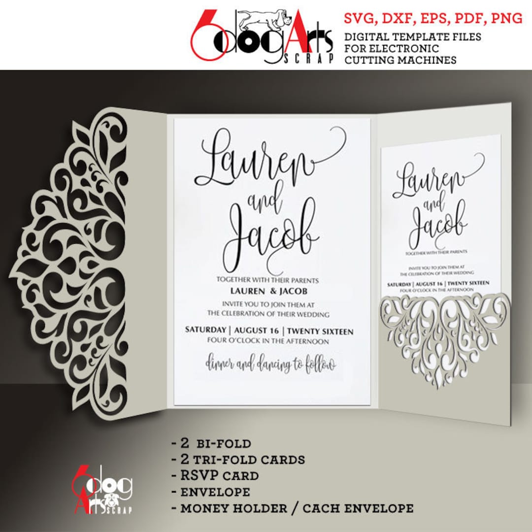 Lace Envelope, Card Templates Digital Cut SVG DXF Files Wedding ...