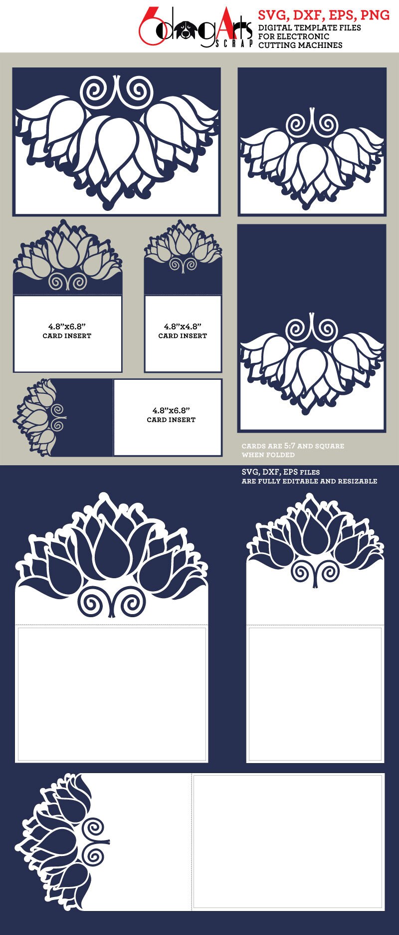 3 Lotus Lace Card Templates Digital Cut SVG DXF Files Wedding ...