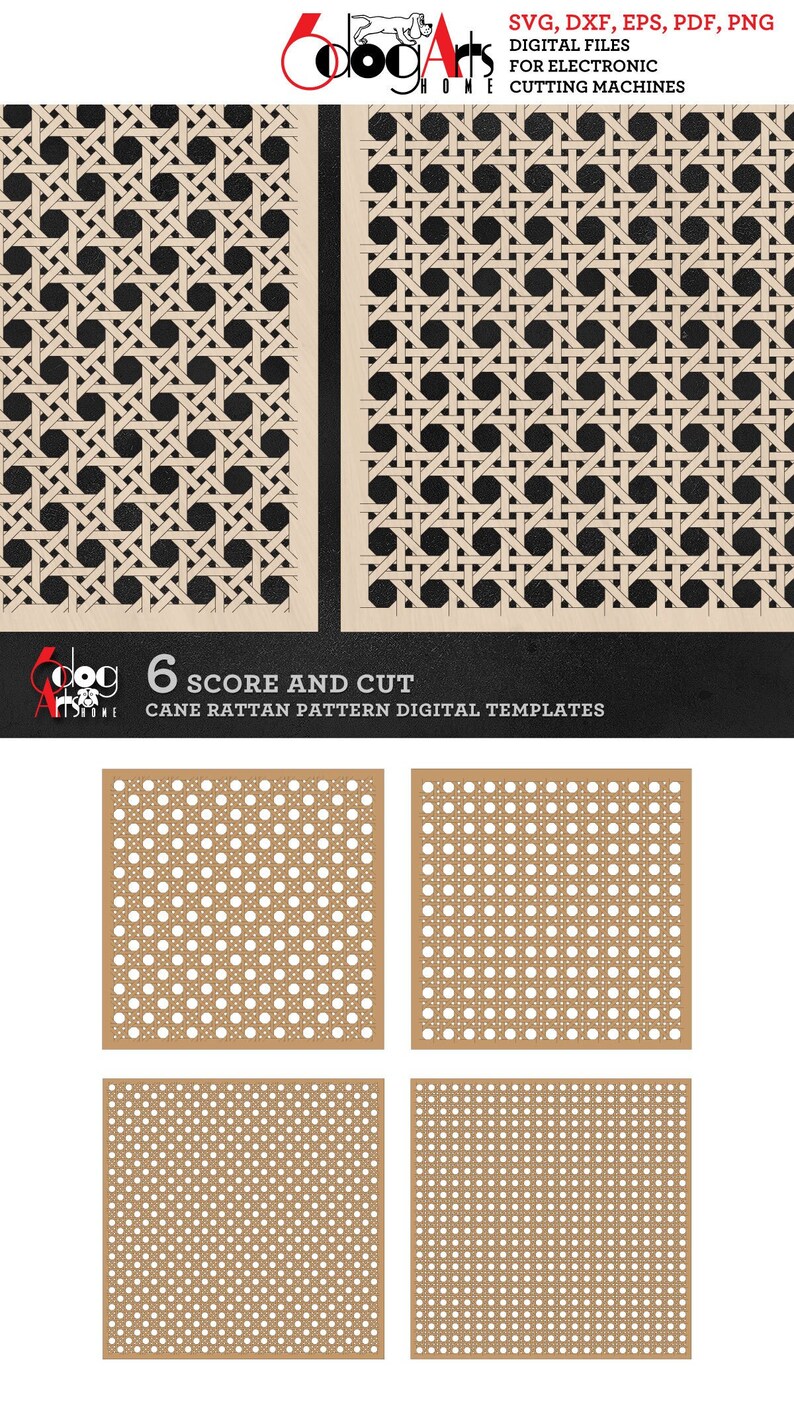 6 Score and Cut Realistic Rattan Cane Pattern Digital Templates SVG DXF ...