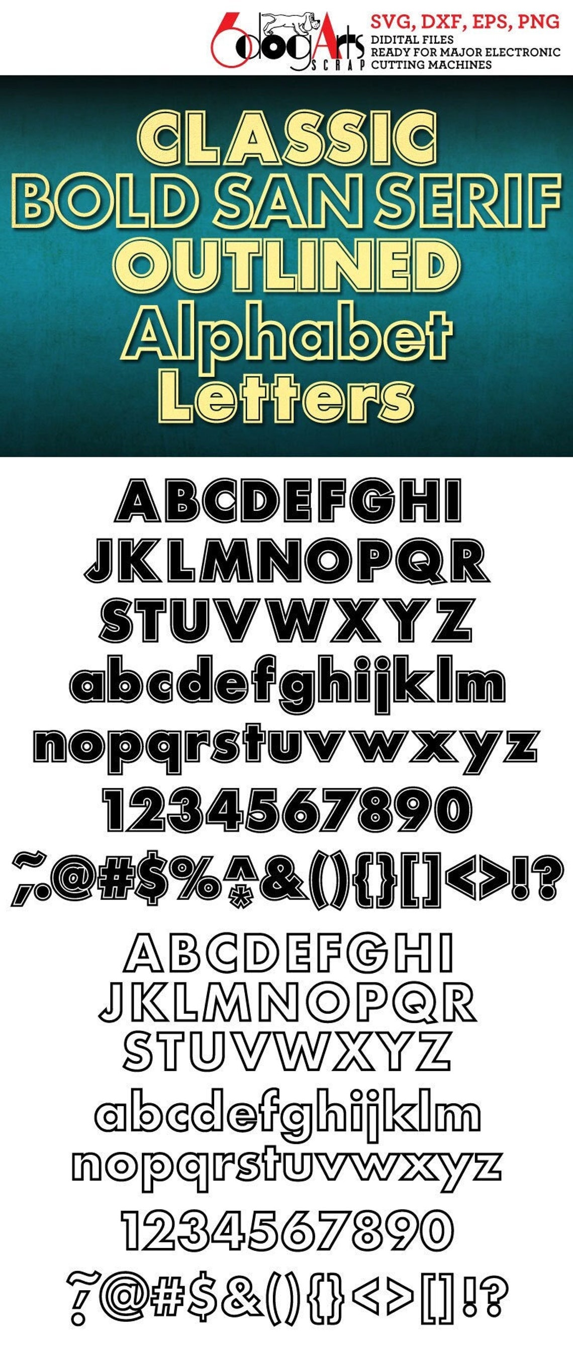 Classic Bold Alphabet Outlined Letters Digital Images SVG DXF ...