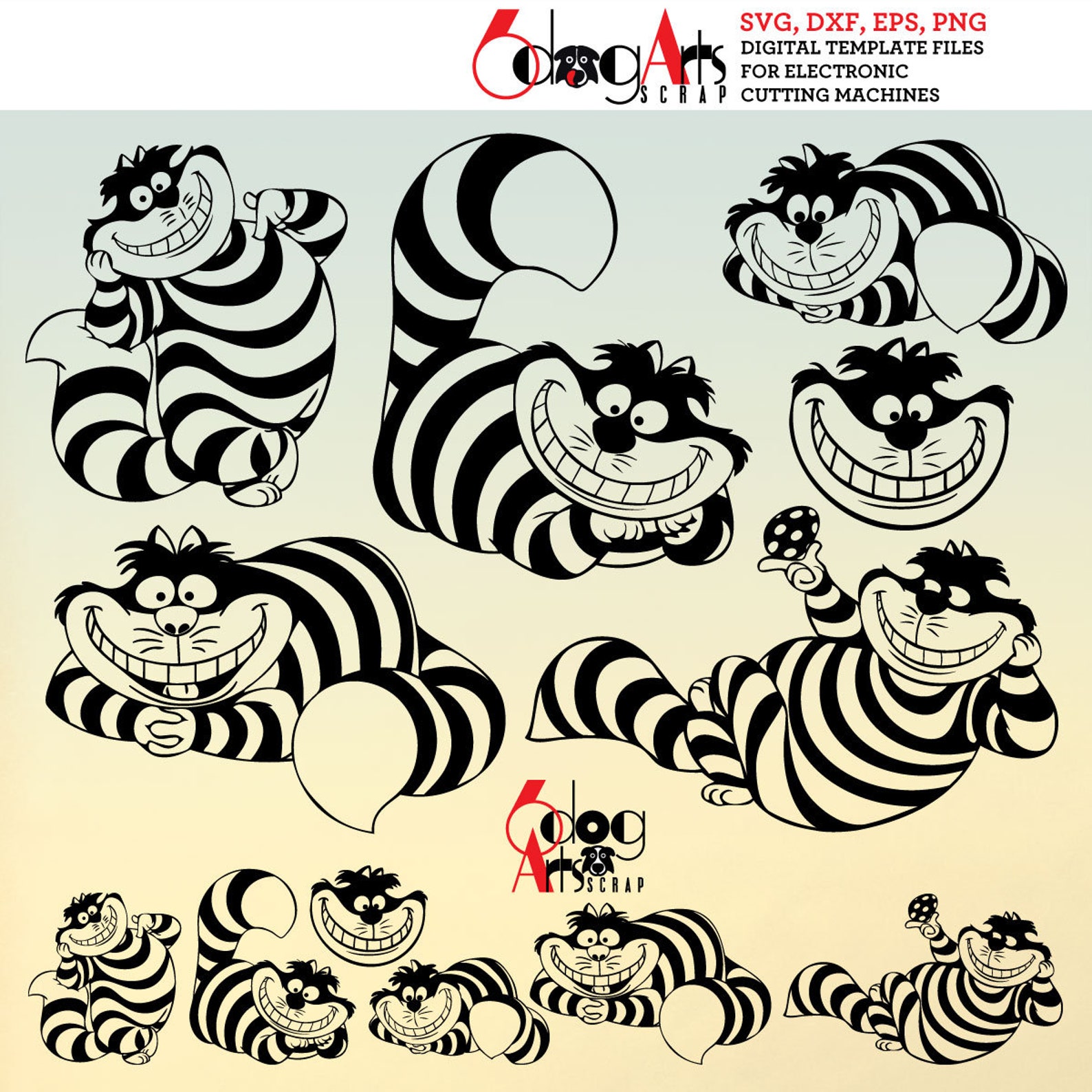Alice Cheshire Cat Digital Files Svg Dxf Eps Png - Silhouette SCAL ...