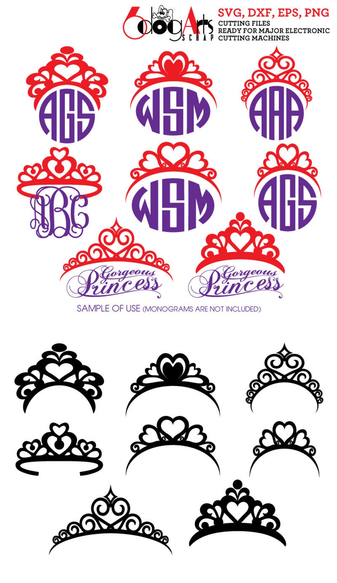 Princess Tiara Digital Files Svg Dxf Eps Png Silhouette SCAL Cricut ...