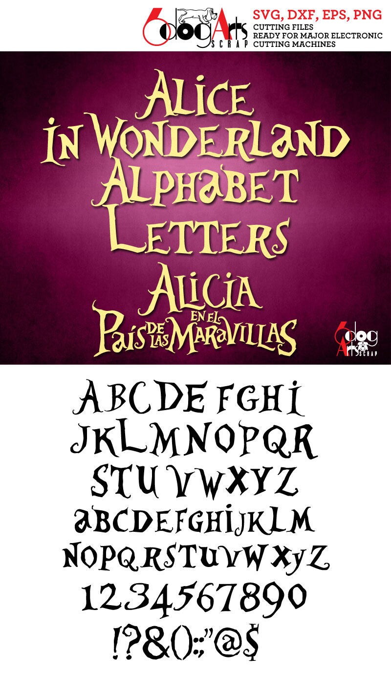 Alice in Wonderland TTF Font & SVG Alphabet Vector Images Laser Cricut ...