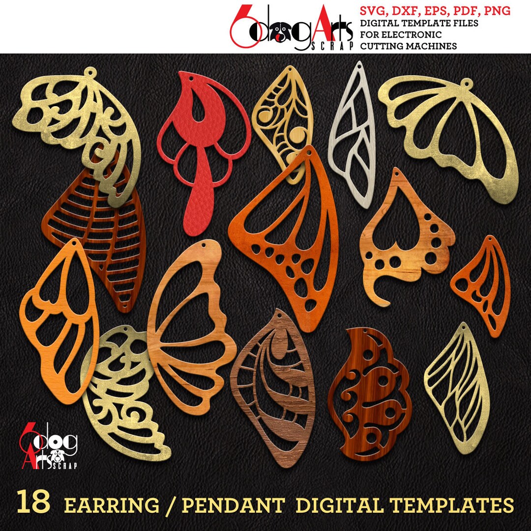 18 Butterfly Wing Wood / Acrylic / Metal Earring / Pendant Templates ...