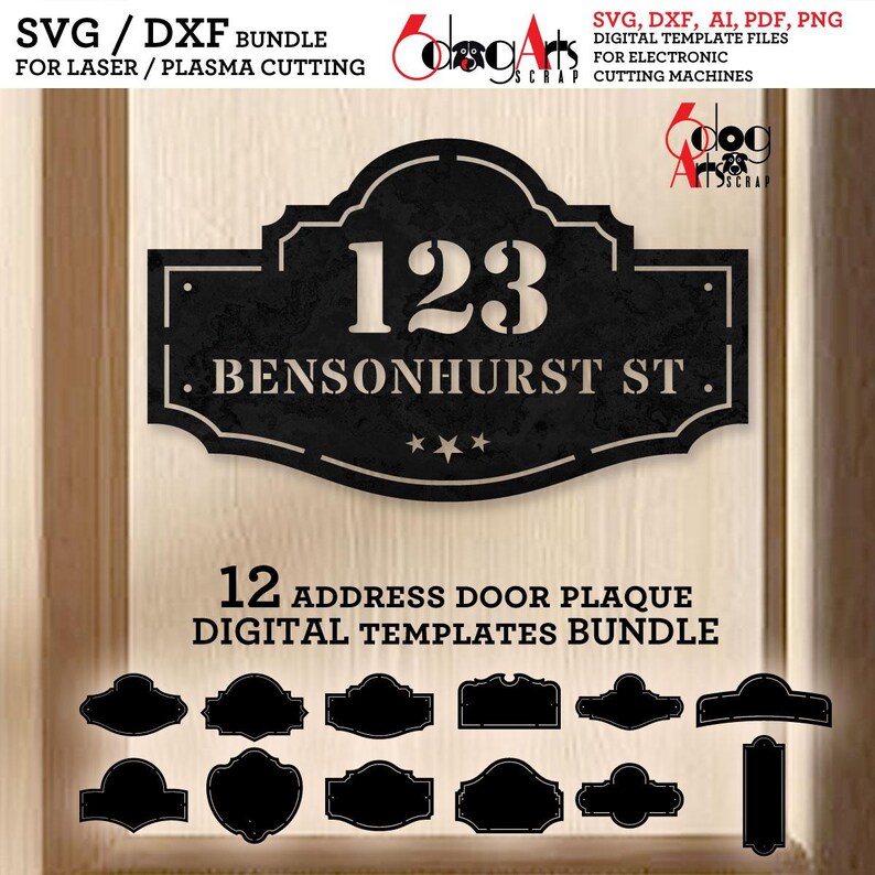 Address Door Sign SVG / DXF Bundle: 12 Digital Templates for Laser ...