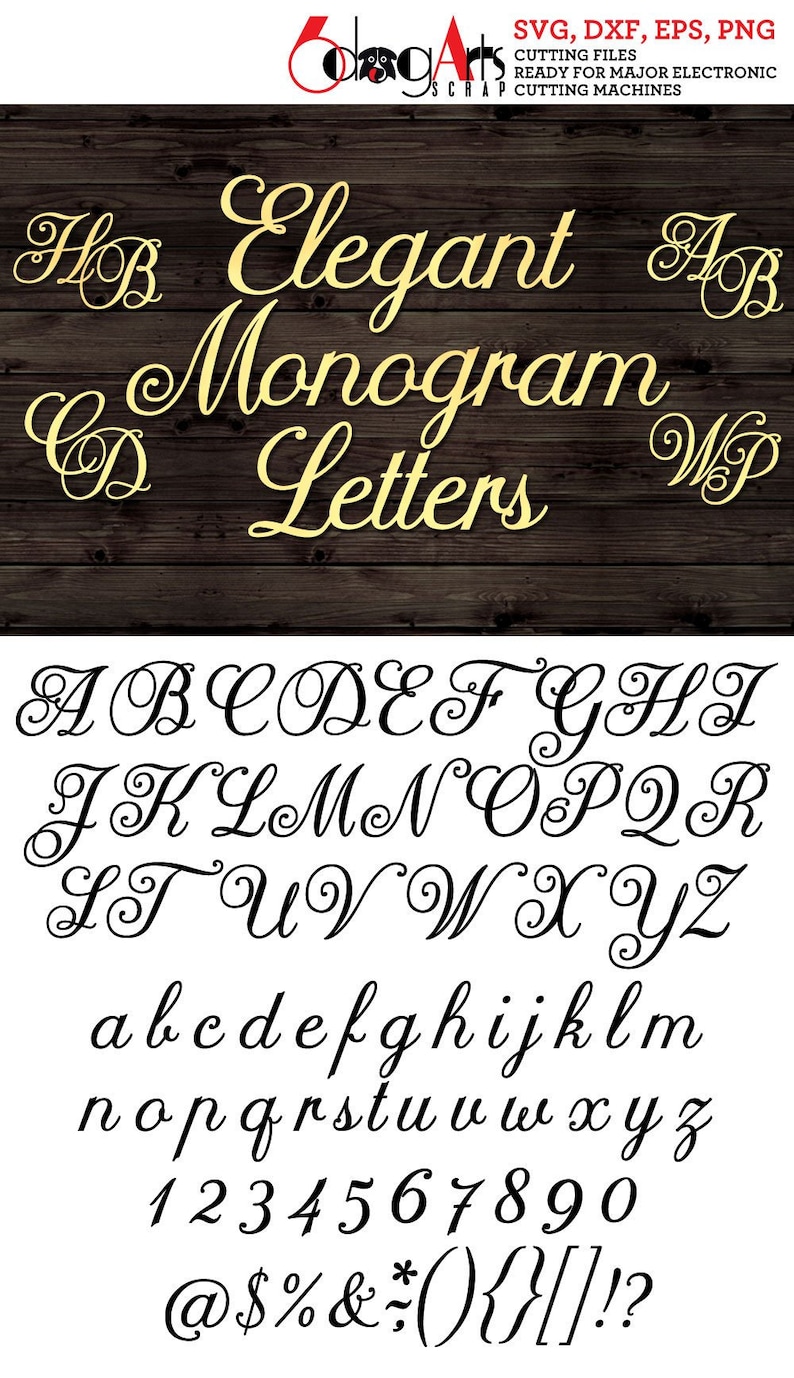 Elegant Script Monogram Alphabet Letters Digital Images SVG DXF ...