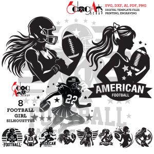 Football Girl Silhouettes Digital Files SVG PNG Tumbler T-shirt Vinyl ...