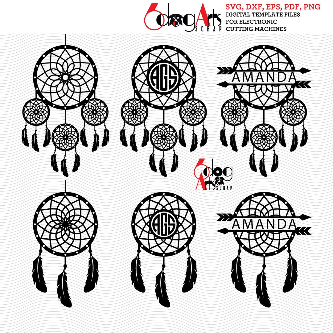 6 Dream Catcher Monogram Frames SVG DXF Eps Png Vector Digital Files ...