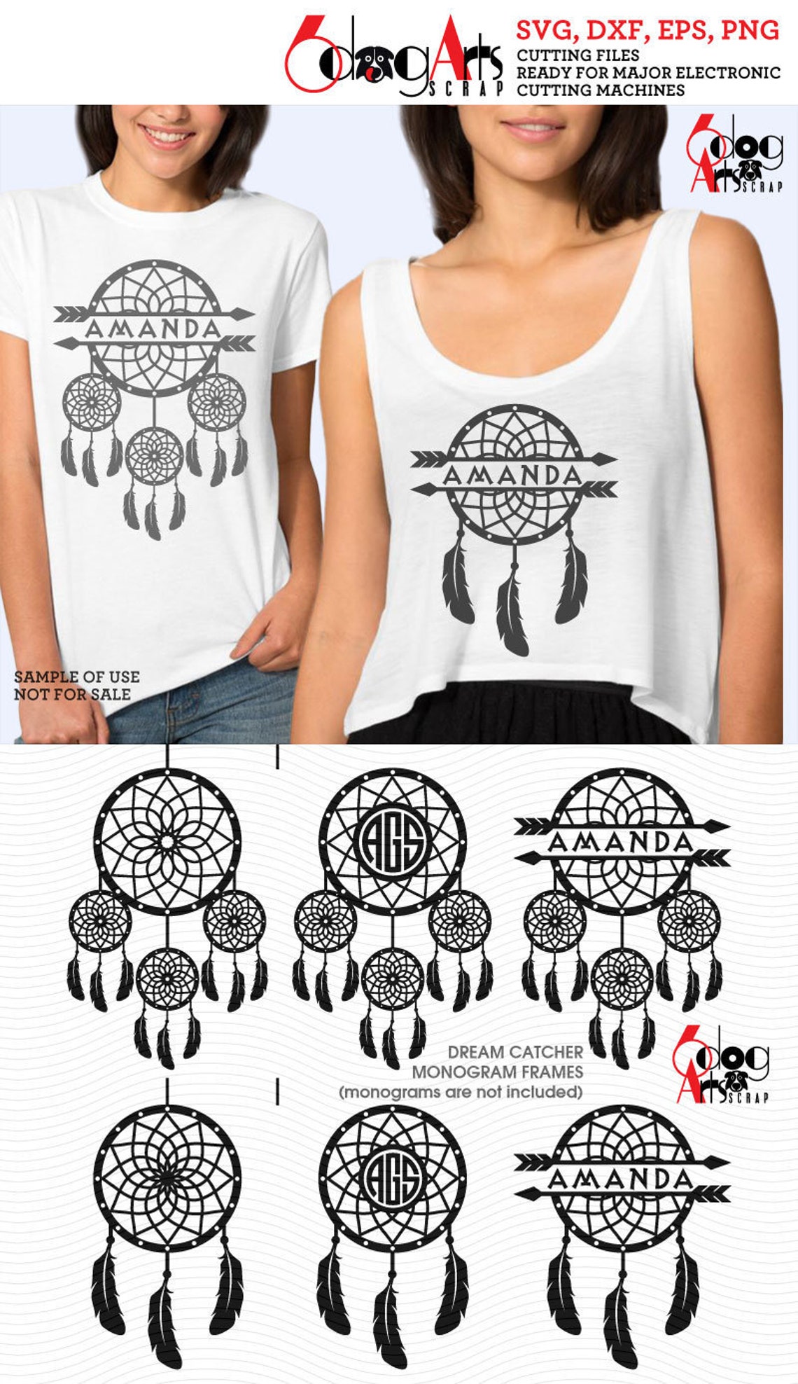 6 Dream Catcher Monogram Frames SVG DXF Eps Png Vector Digital - Etsy
