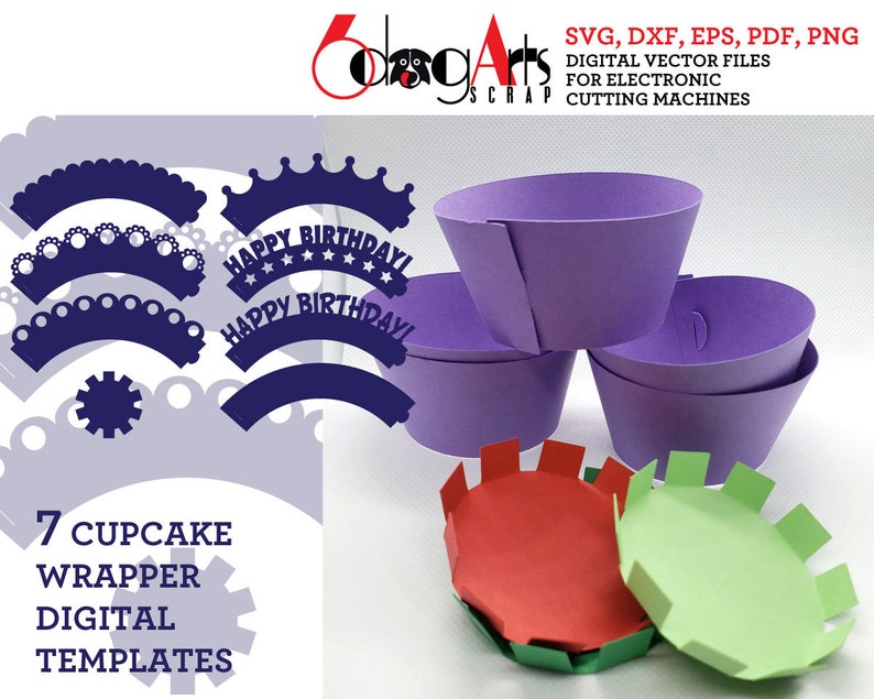 7 Cupcake Wrapper Templates SVG DXF Eps Pdf Vector Digital Files Laser ...