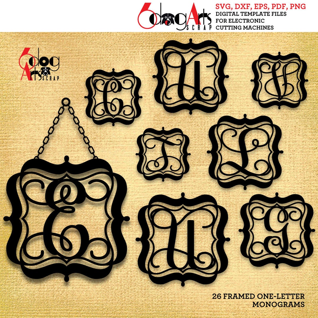 Framed Monogram Alphabet Vine Letters SVG DXF Vector Images Digital ...