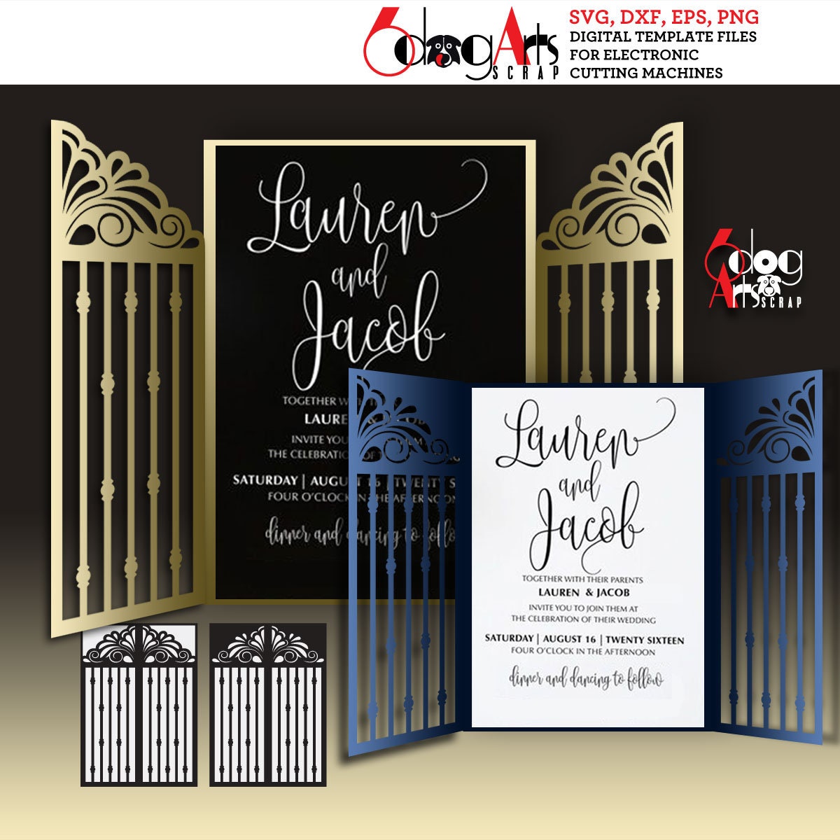 Gate-fold Card Template Digital SVG DXF Files Wedding Invitation ...
