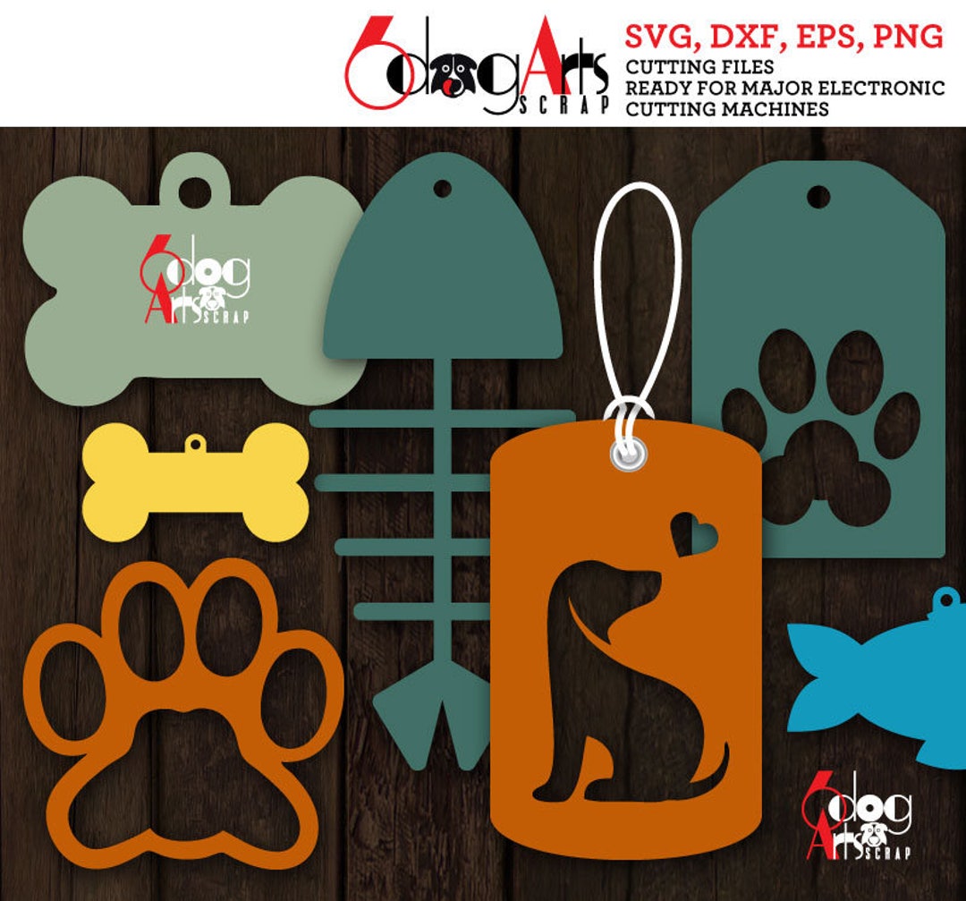 Pet Dog Fish Cat Bone Paw Tag Templates Digital Files SVG DXF - Etsy