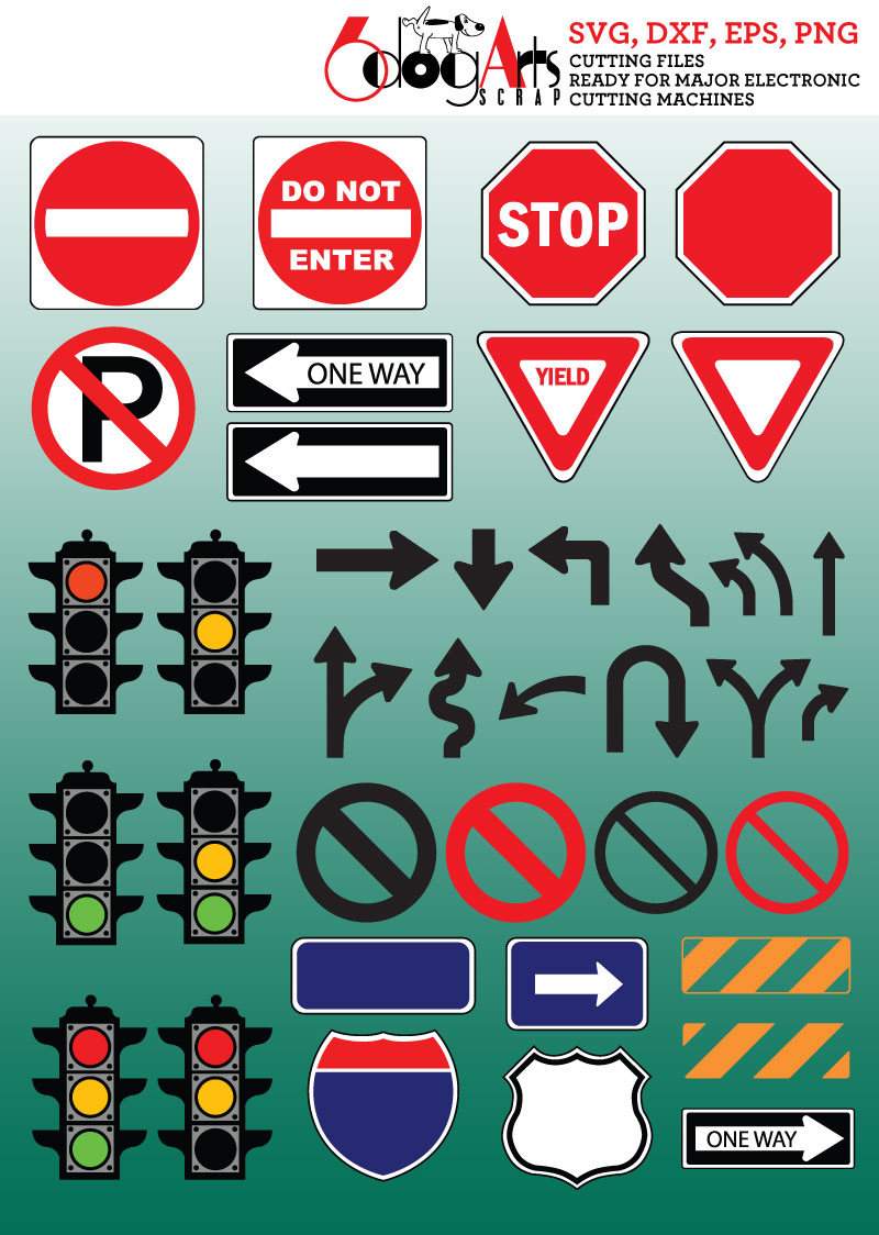 Road Traffic Signs Clip Art Digital Files Svg Dxf Eps Png - Silhouette ...