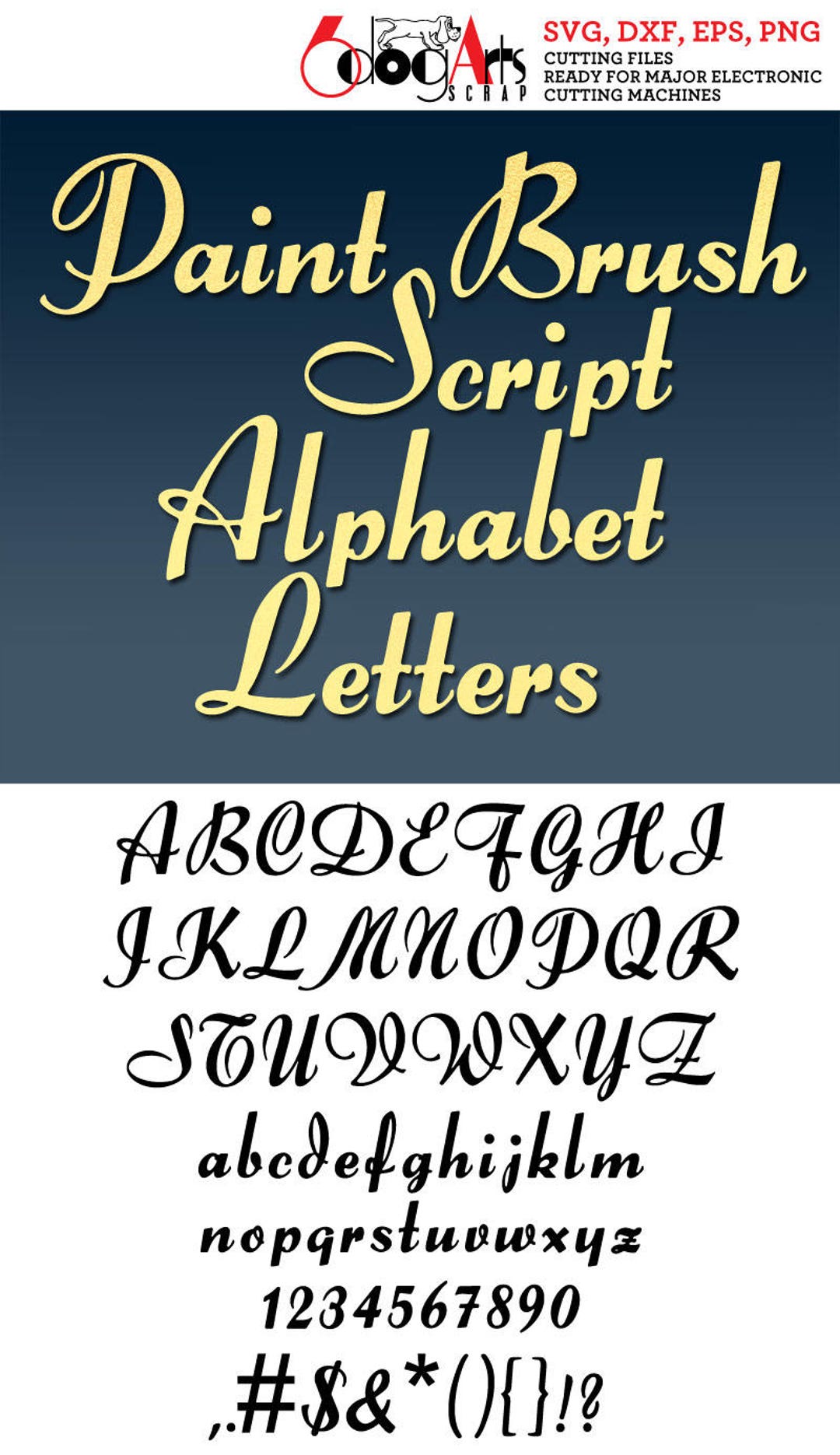Paintbrush Script Alphabet Digital Images Svg Dxf Silhouette Cricut ...