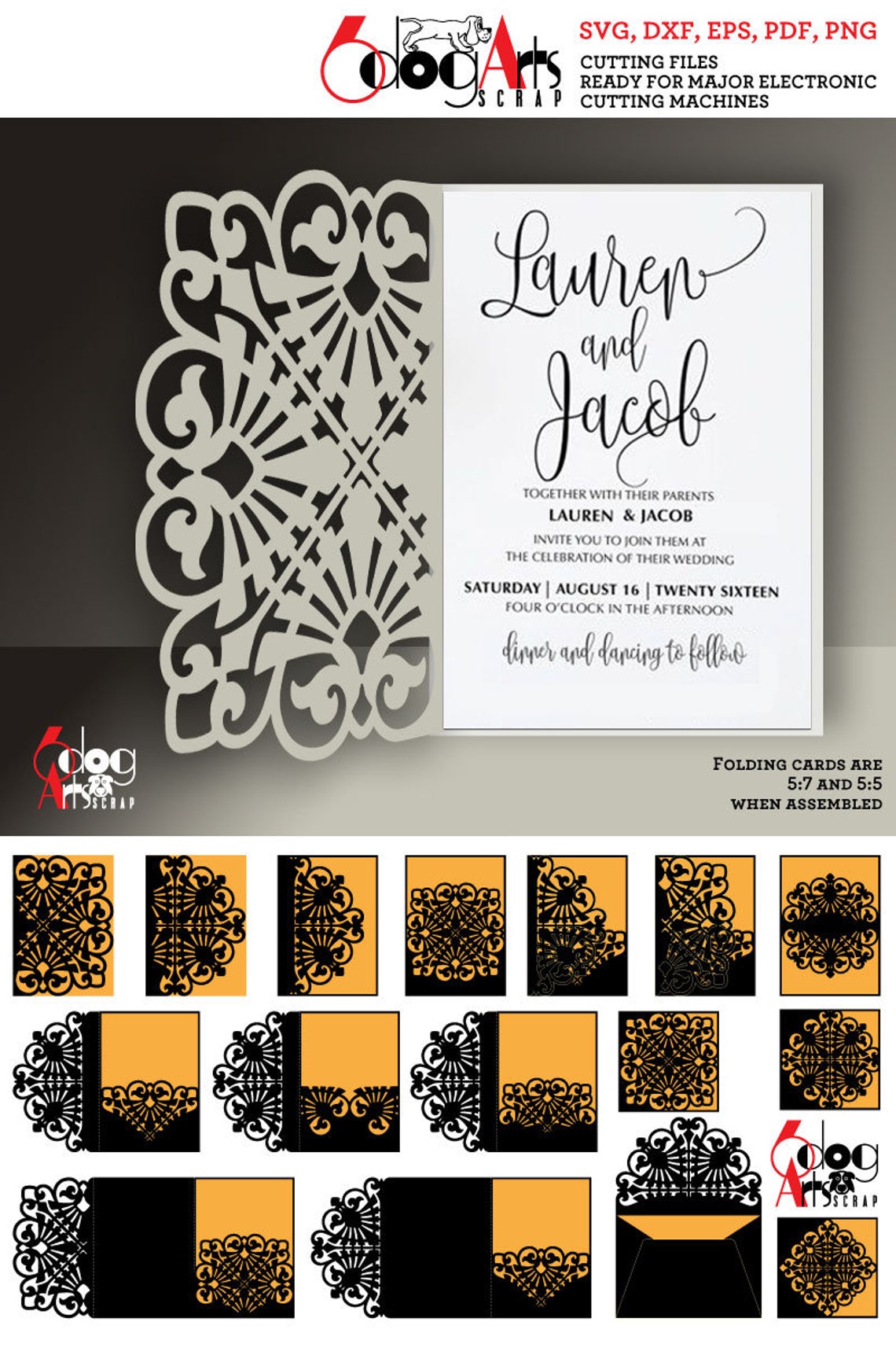 8 Wedding Invitation Pocket Card Envelope Templates Digital - Etsy