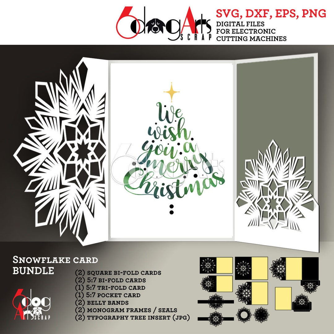 10 Snowflake Christmas Card Templates Digital Cut SVG DXF Wedding ...
