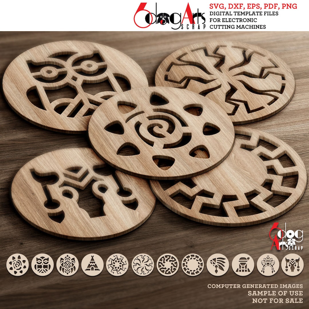 12 Native American Wood Coaster Trivet Wall Decor Templates Vector ...