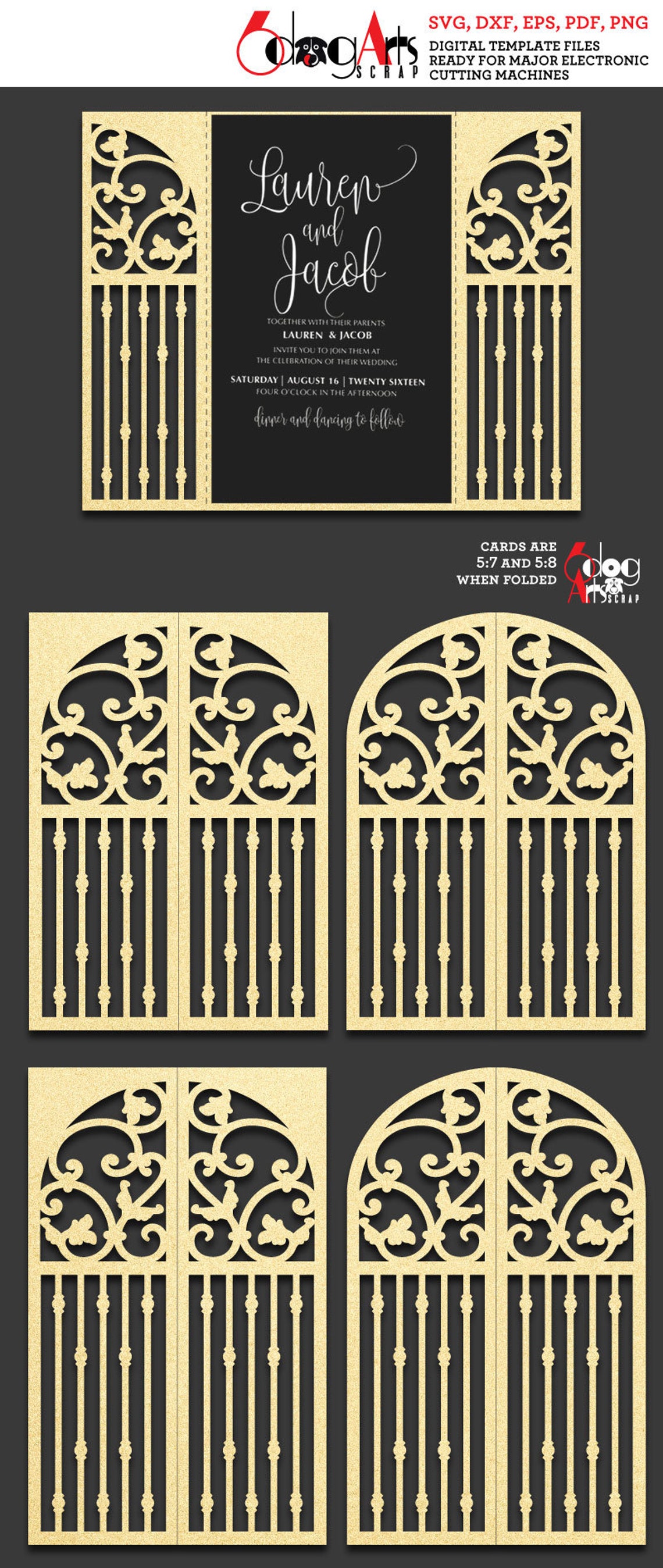 4 Gate-fold Card Envelope Templates Digital SVG DXF Files Wedding ...