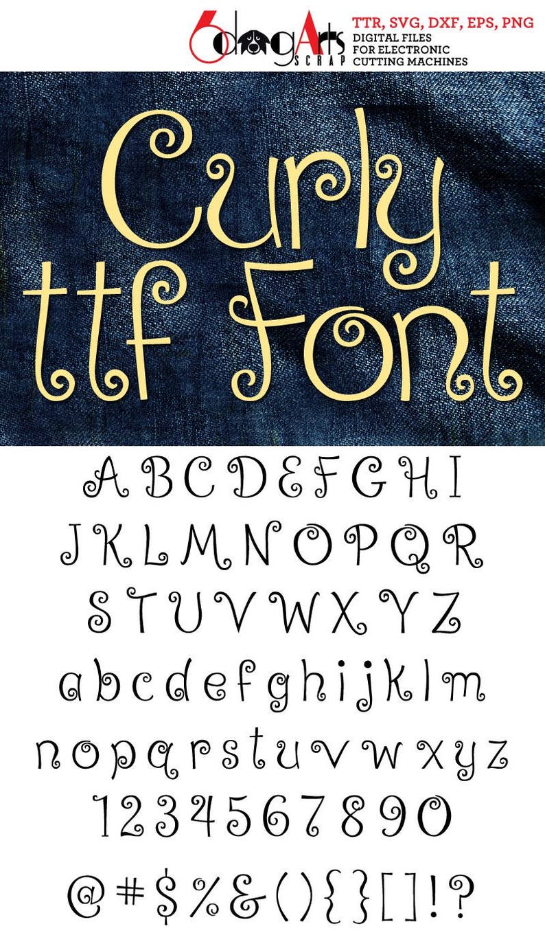 Curly TTF Font & SVG Alphabet Letters Cuttable Printable Digital ...