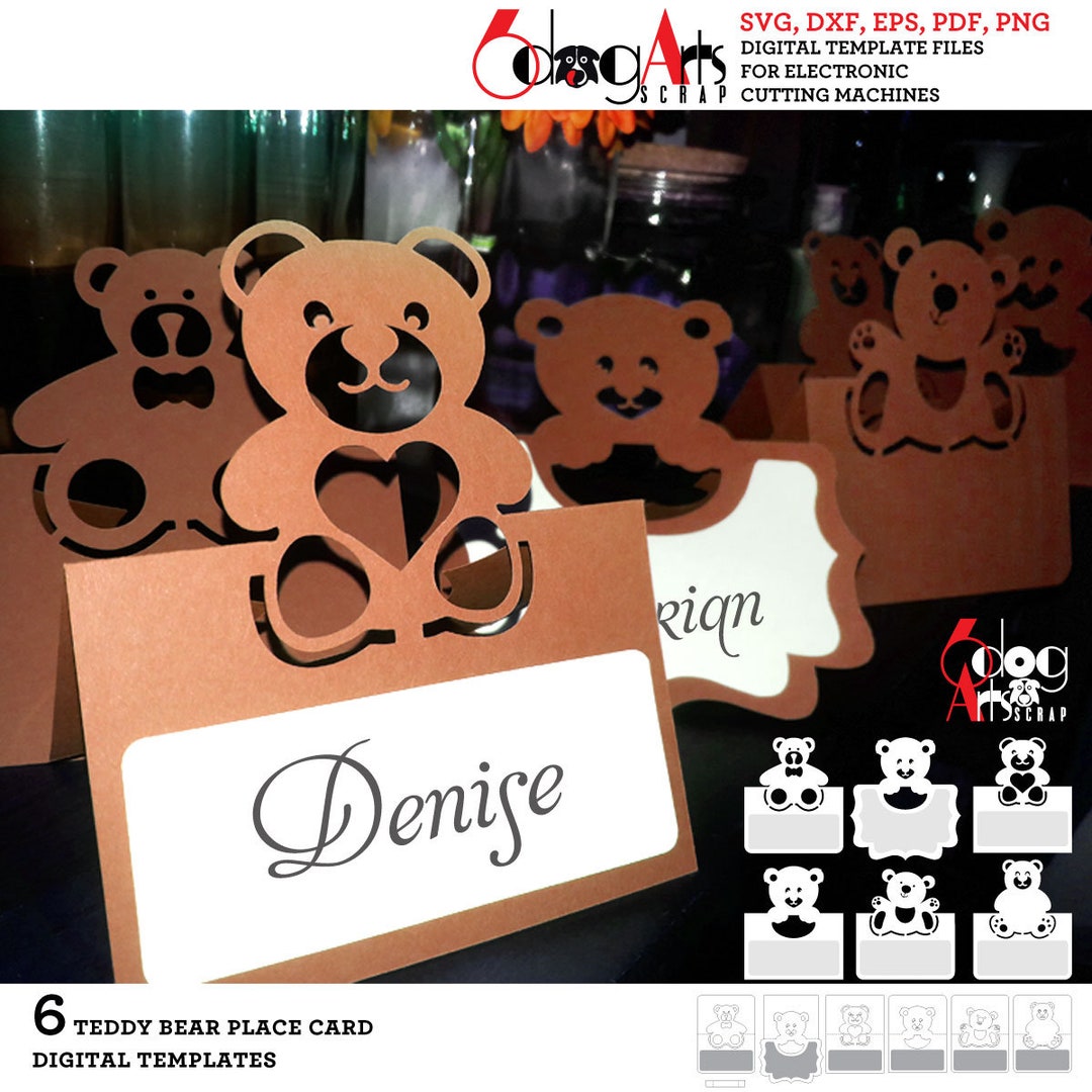 6 Teddy Bear Tent Table Place Card Templates Digital Vector Files SVG ...