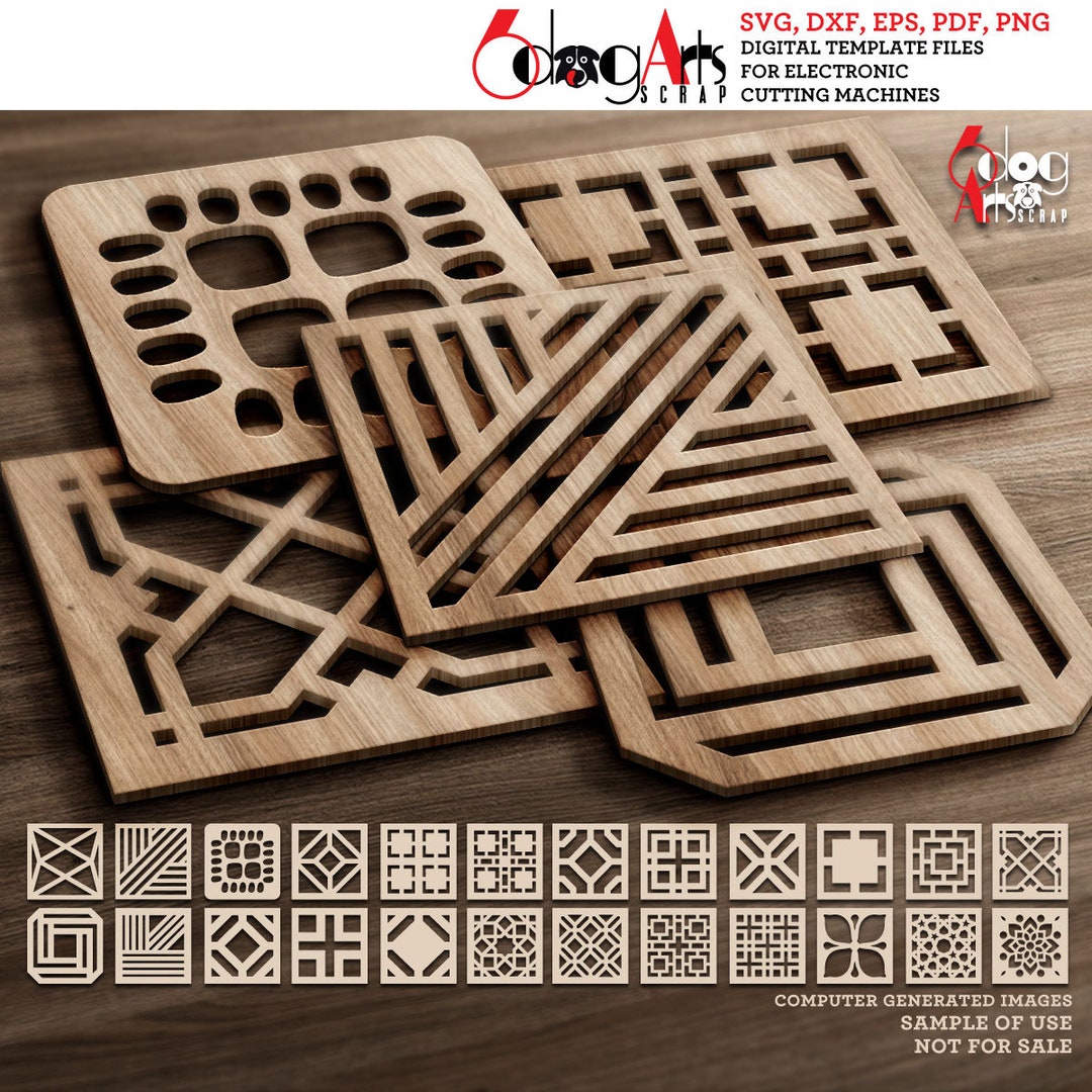 24 Square Coaster Trivet Wall Decor Templates Vector Digital SVG DXF ...