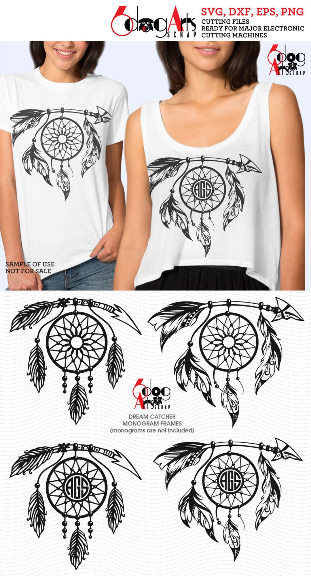 Dream Catcher Monogram Frames SVG DXF Eps Png Vector Digital - Etsy
