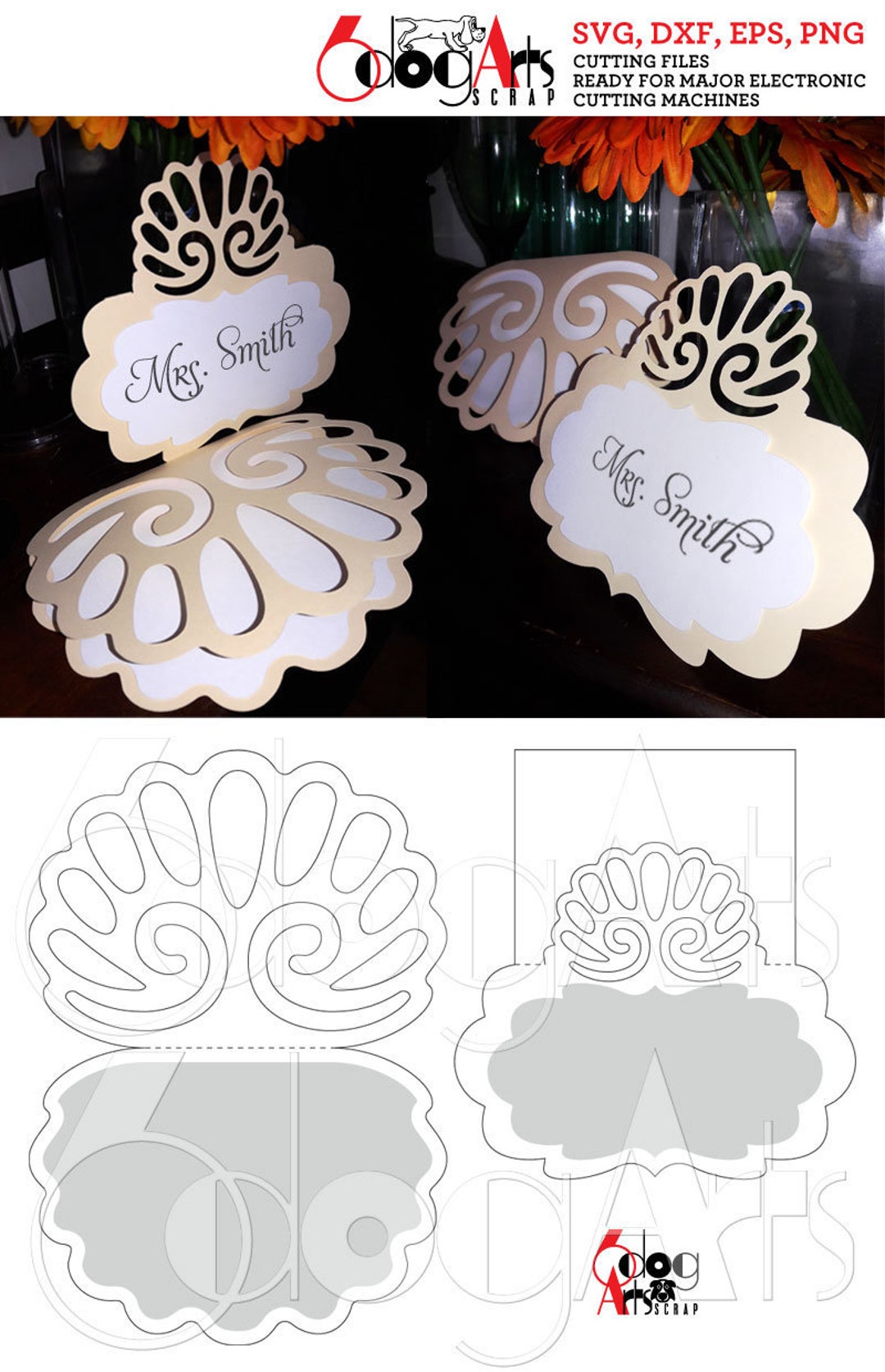 Sea Shell Mermaid Card & Tent Place Card Digital Templates Vector Laser ...