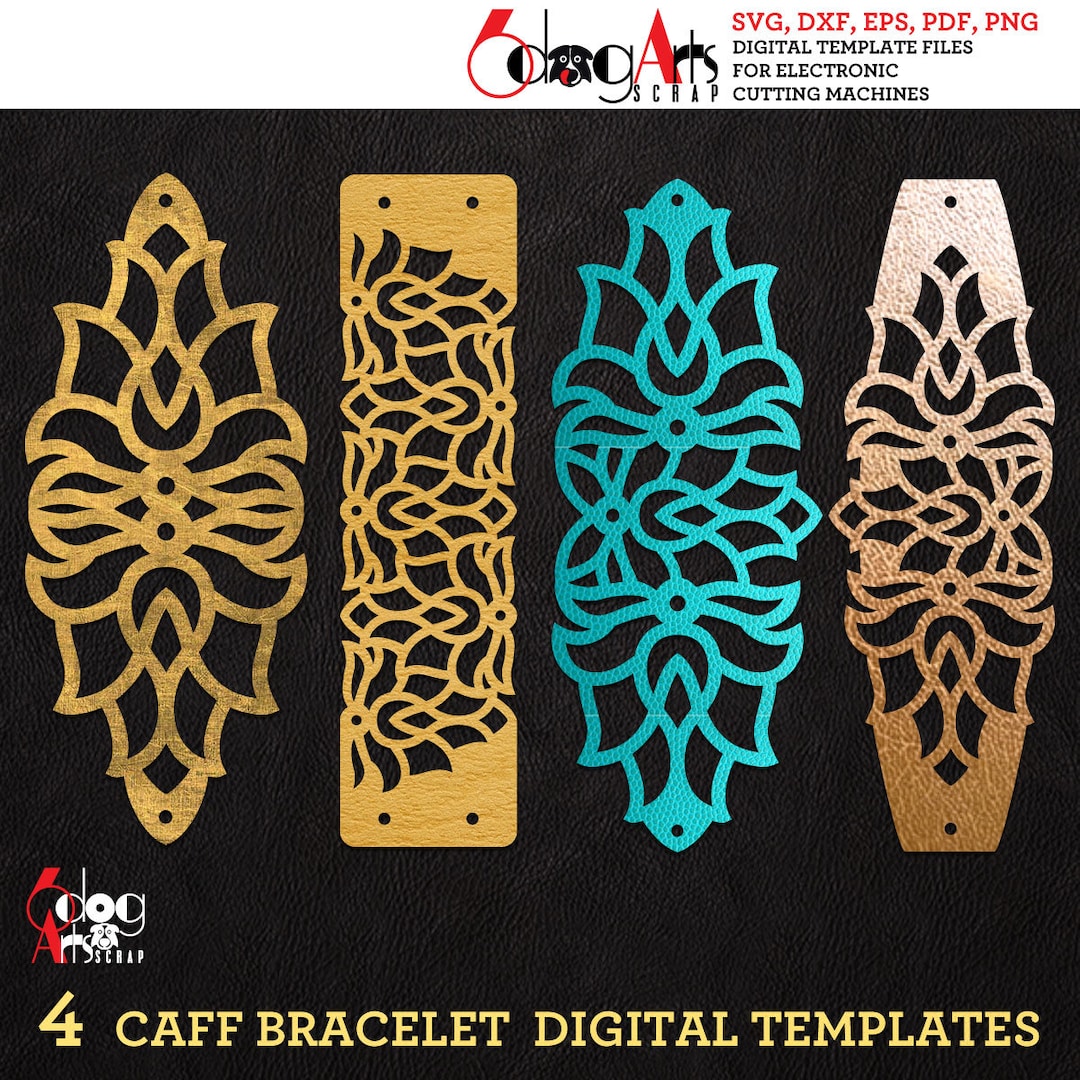 4 Floral Cuff Bracelet Leather Jewelry Templates Vector Digital SVG DXF ...