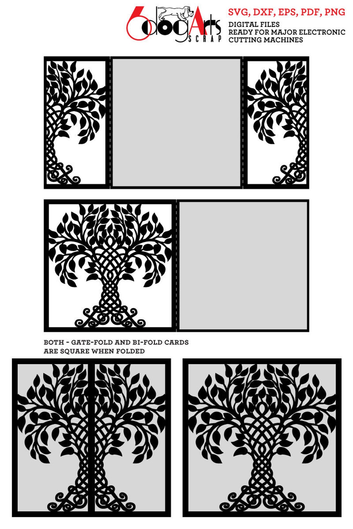 2 Celtic Tree Gate-fold Bi-fold Card Templates Digital Cut SVG - Etsy