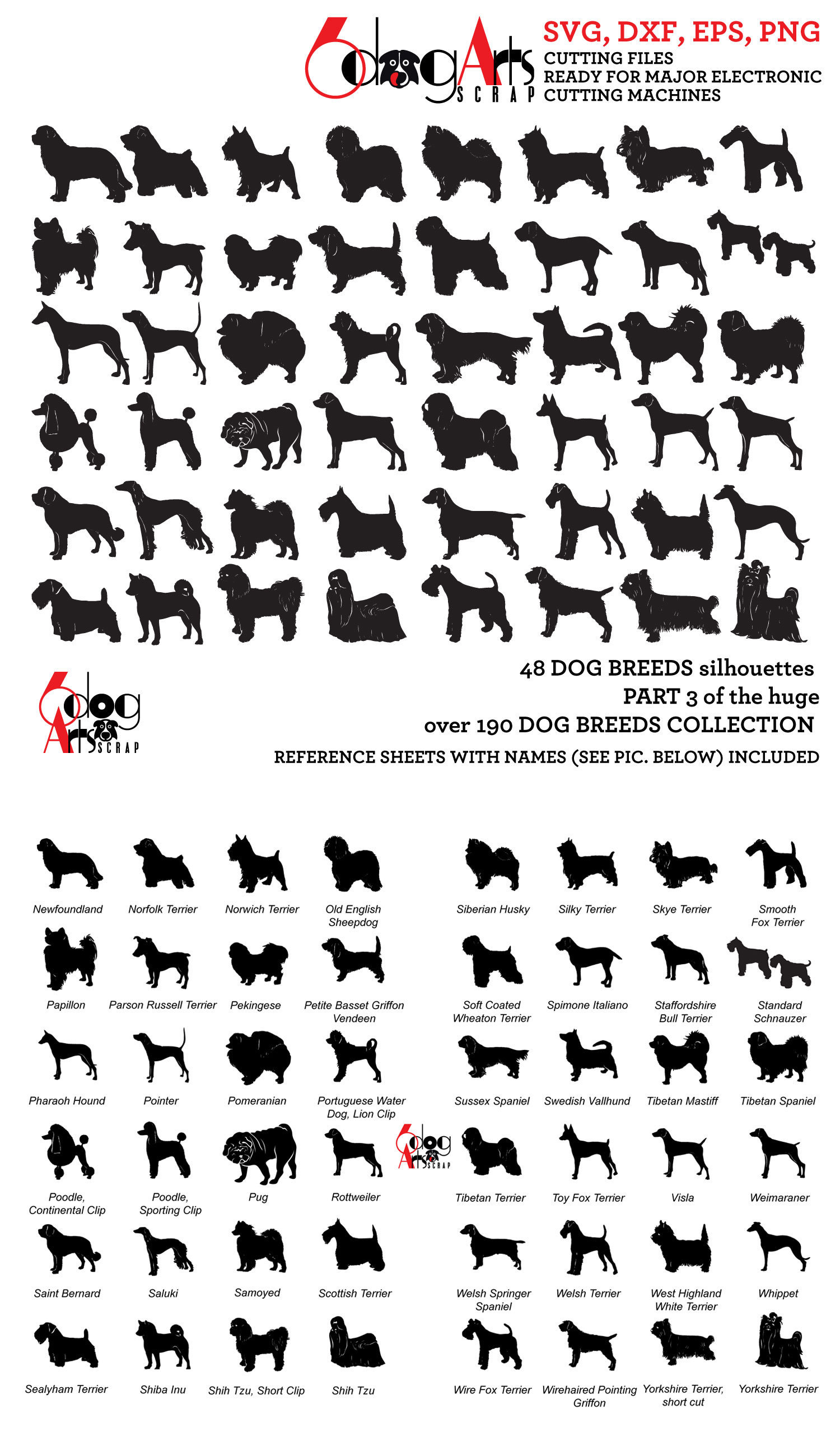 Art & Collectibles Dog Breeds 3 Silhouettes Vector File SVG Digital ...