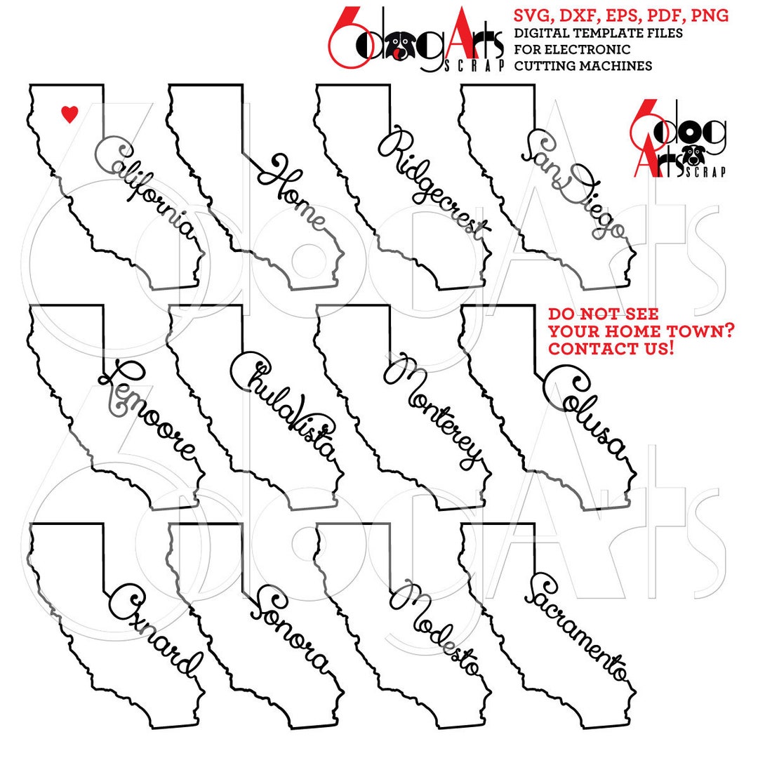California Outline Typography - SVG DXF Digital Files Glowforge ...