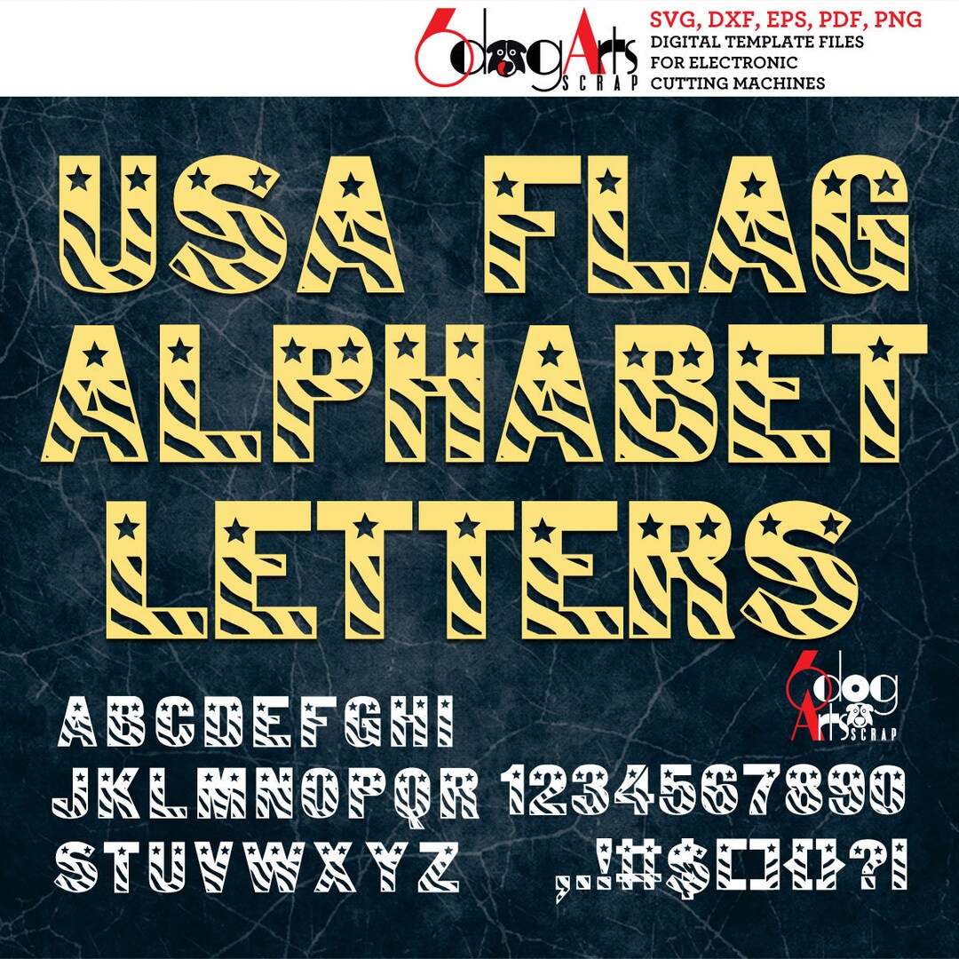 USA Flag Alphabet Letters Digital Images Svg Dxf Eps Png Silhouette ...