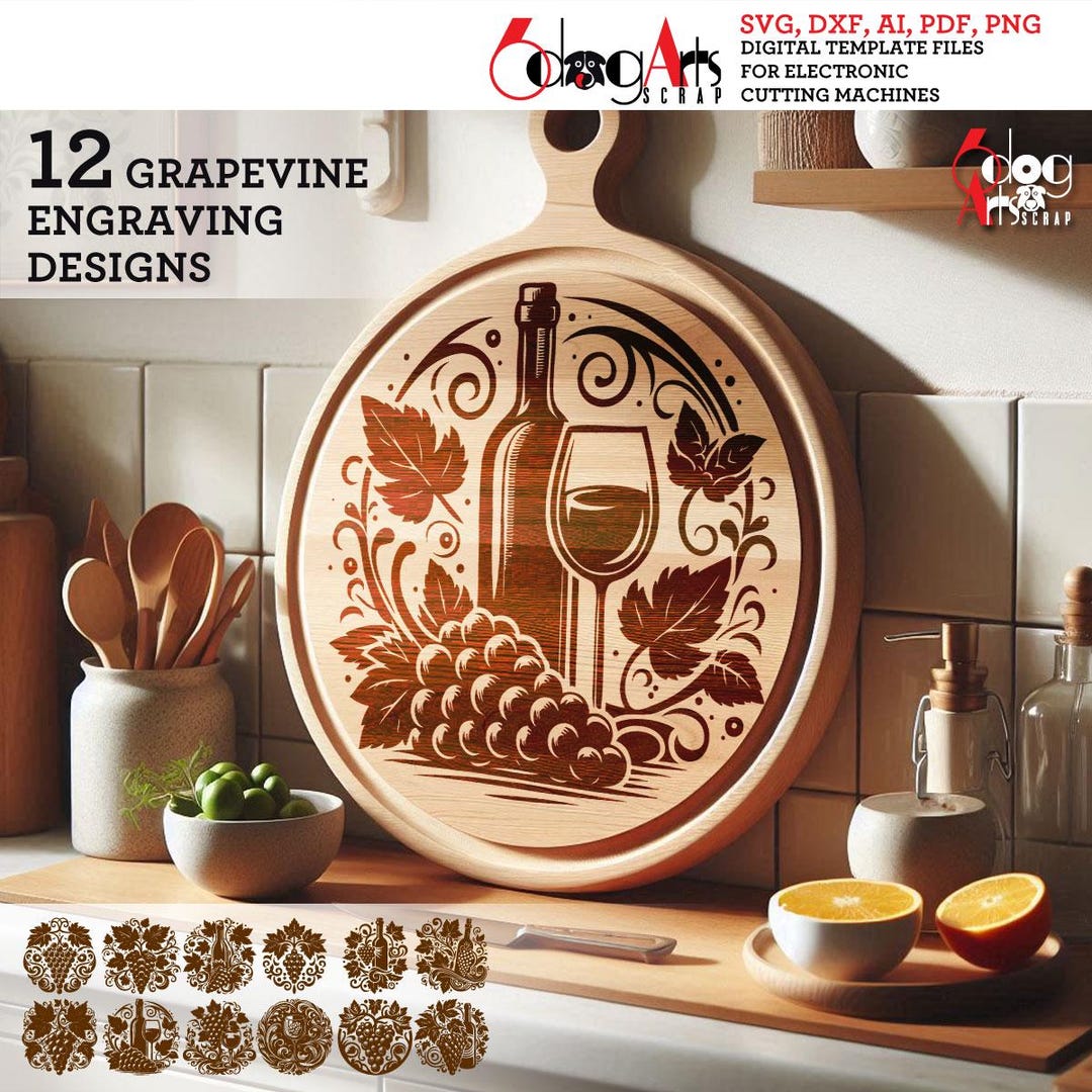 12 Engraving Designs SVG Vector Files Wine Grapevine Laser Glowforge ...