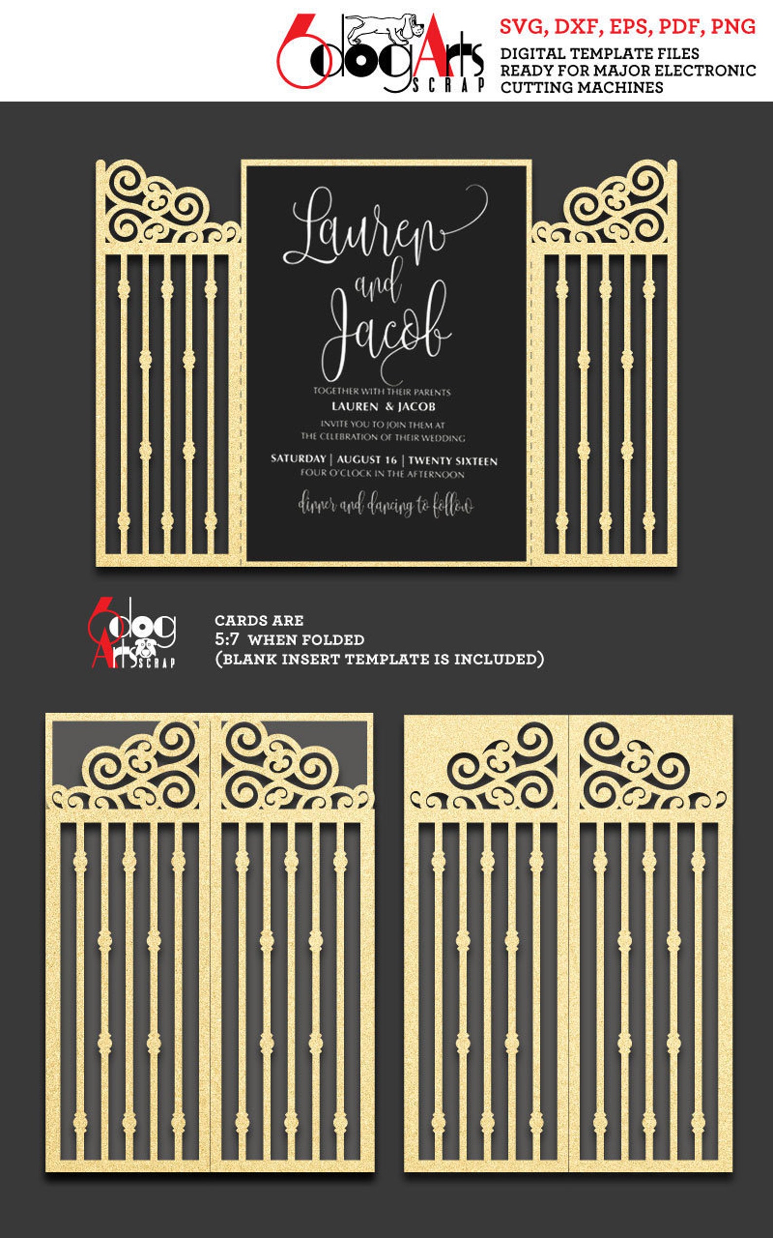 Gate-fold Card Template Digital SVG DXF Files Wedding Invitation ...