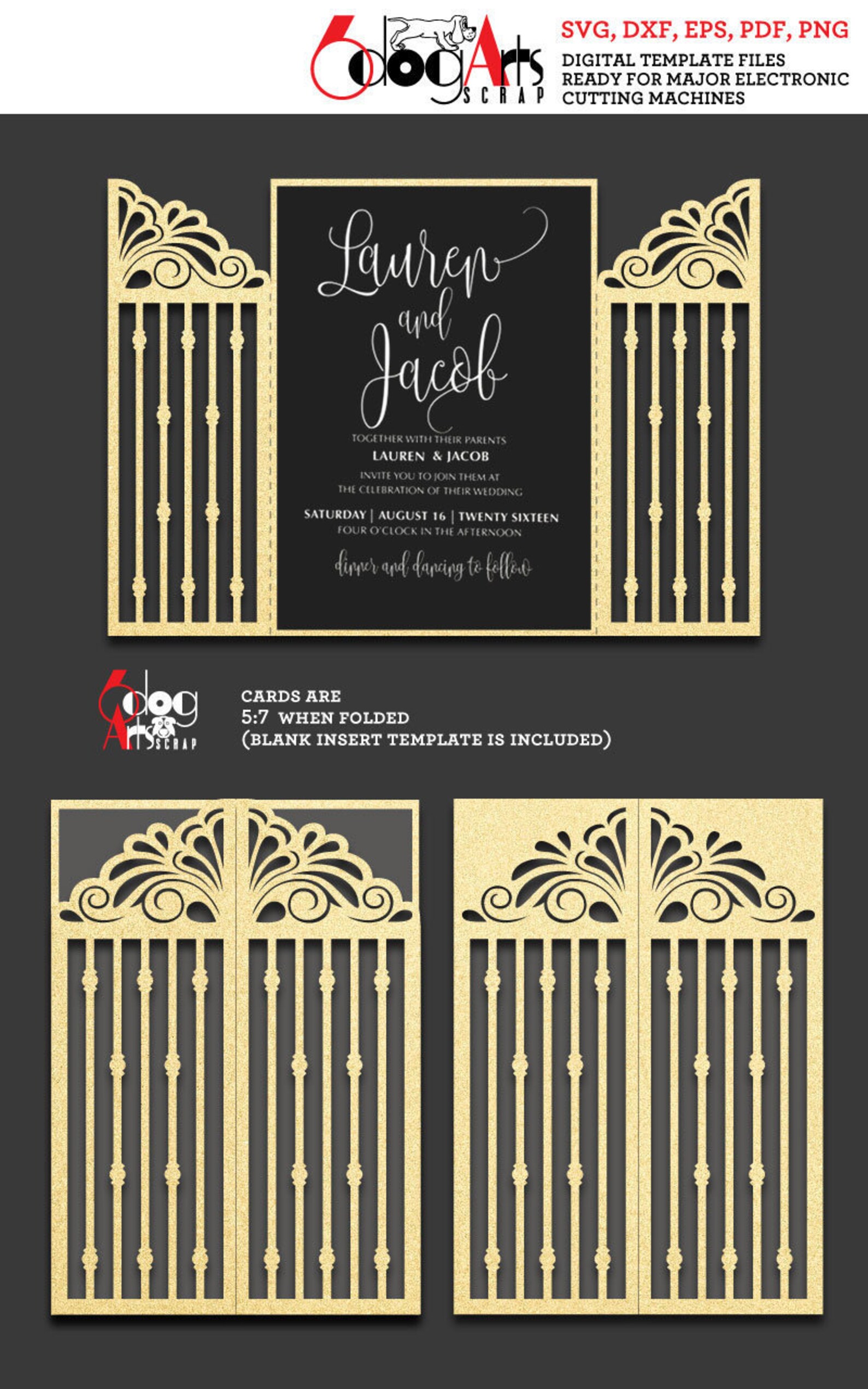 Gate-fold Card Template Digital SVG DXF Files Wedding Invitation ...