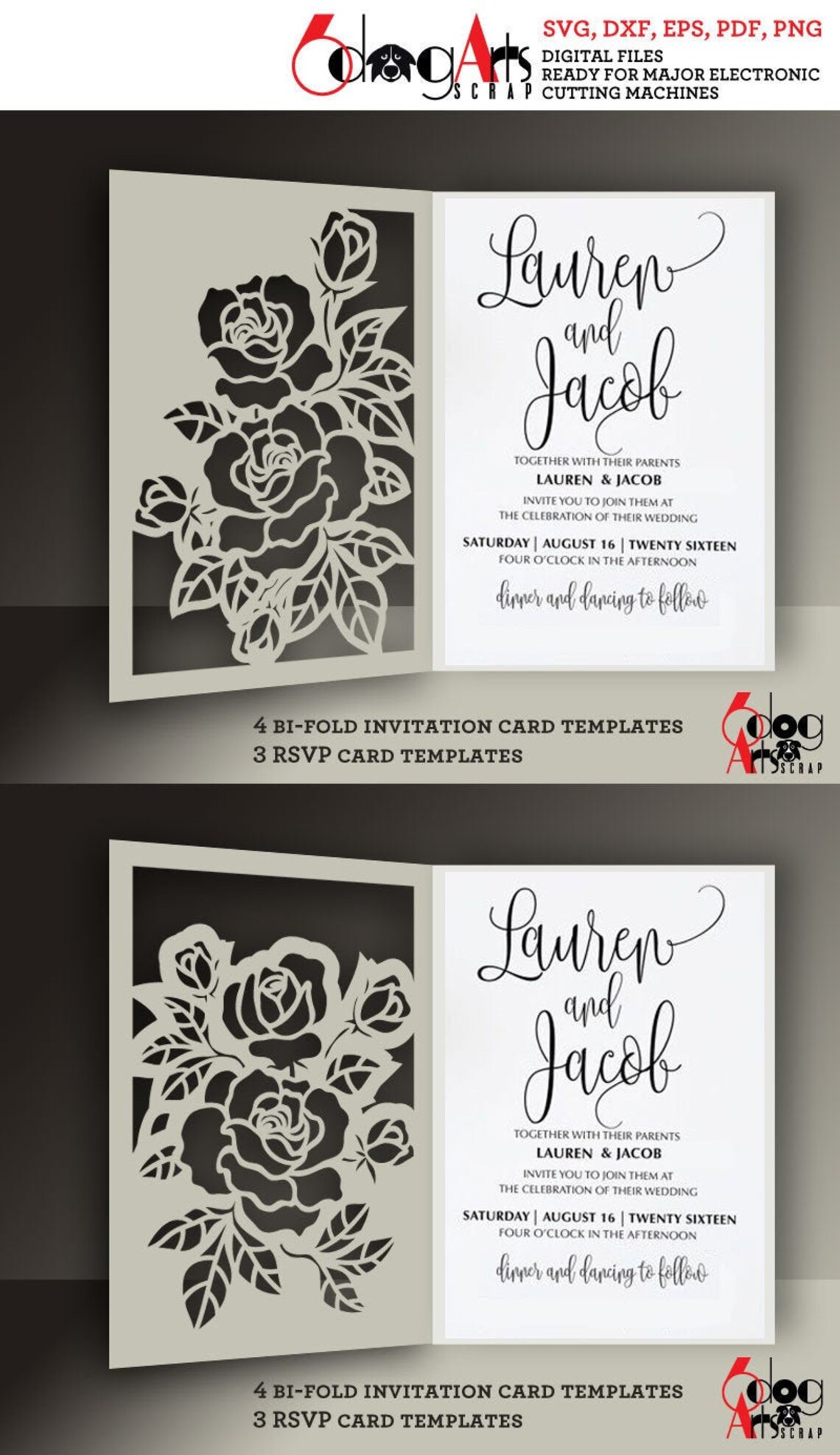 4 Bi-fold Invitation Card and 3 RSVP Card Templates SVG Dxf Vector ...