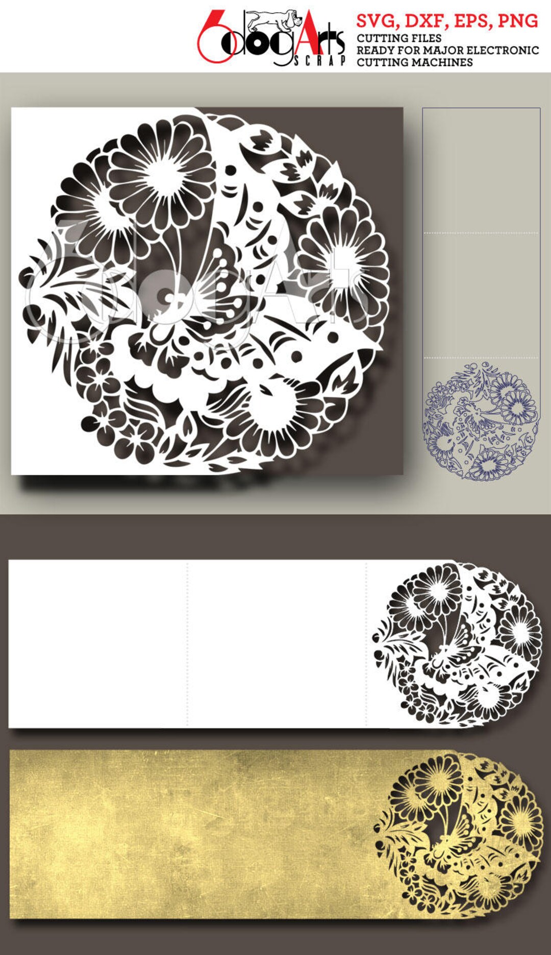 Floral Lace Tri-fold Card Digital Cut Files - Svg Dfx Eps Png ...