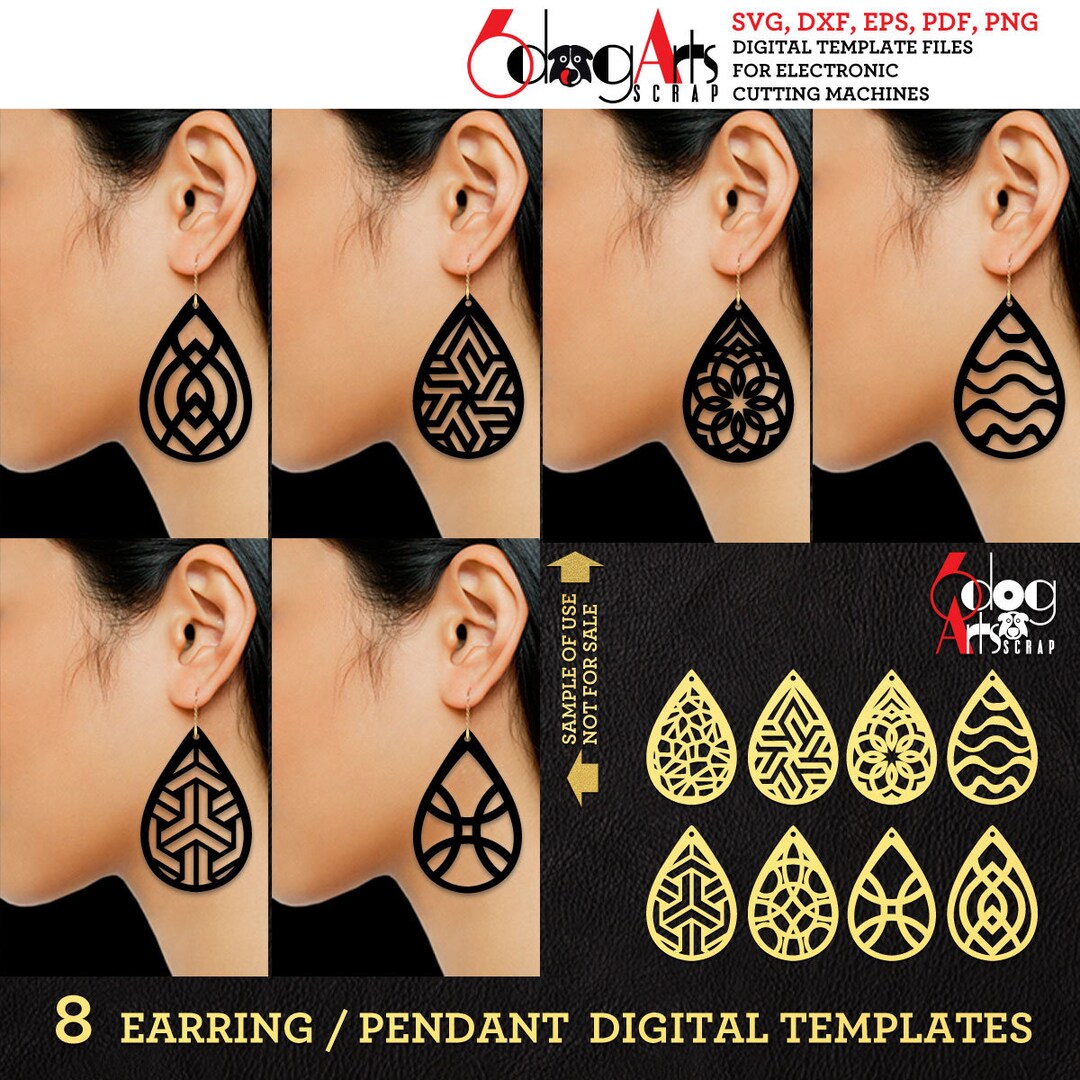 8 Earring SVG DXF Templates Wood / Acrylic / Metal / Leather Jewelry ...