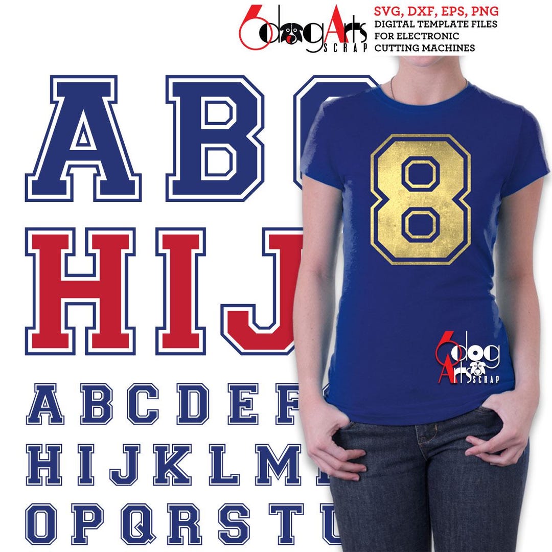 Varsity Alphabet Letters SVG DXF Files Sport Monogram Cuttable Jersey ...