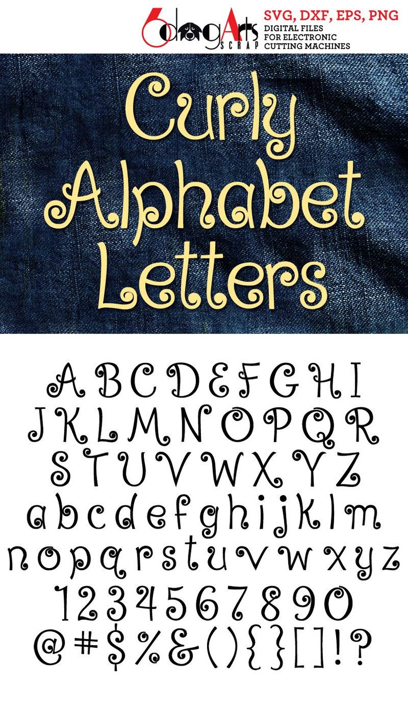 Curly TTF Font & SVG Alphabet Letters Cuttable Printable Digital ...