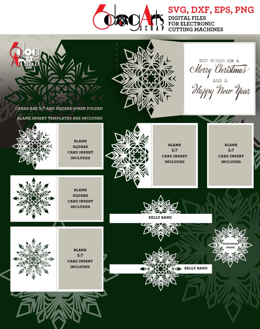 7 Snowflake Christmas Card Templates Digital Cut SVG DXF - Etsy
