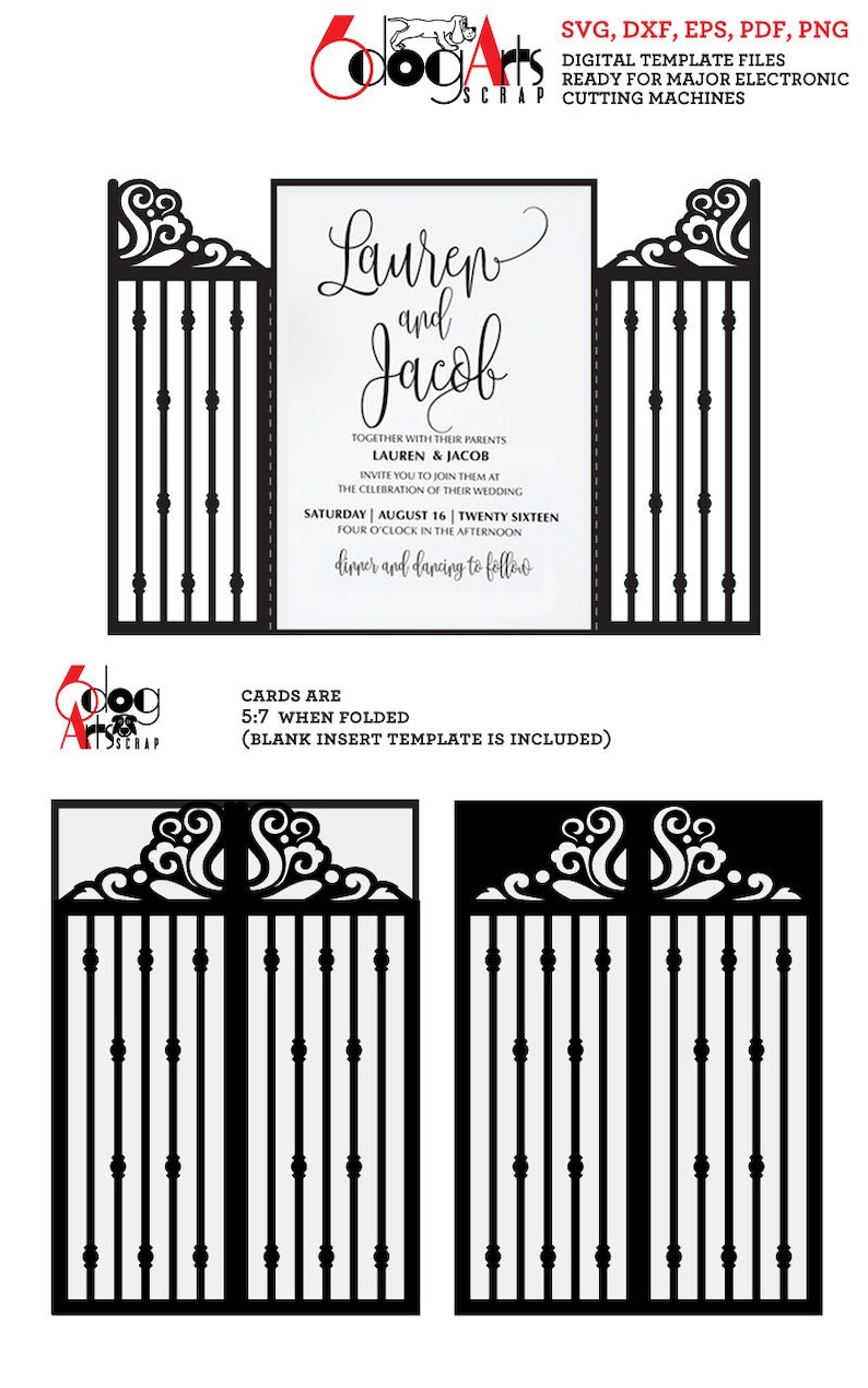 Gate-fold Card Template Digital SVG DXF Files Wedding Invitation ...