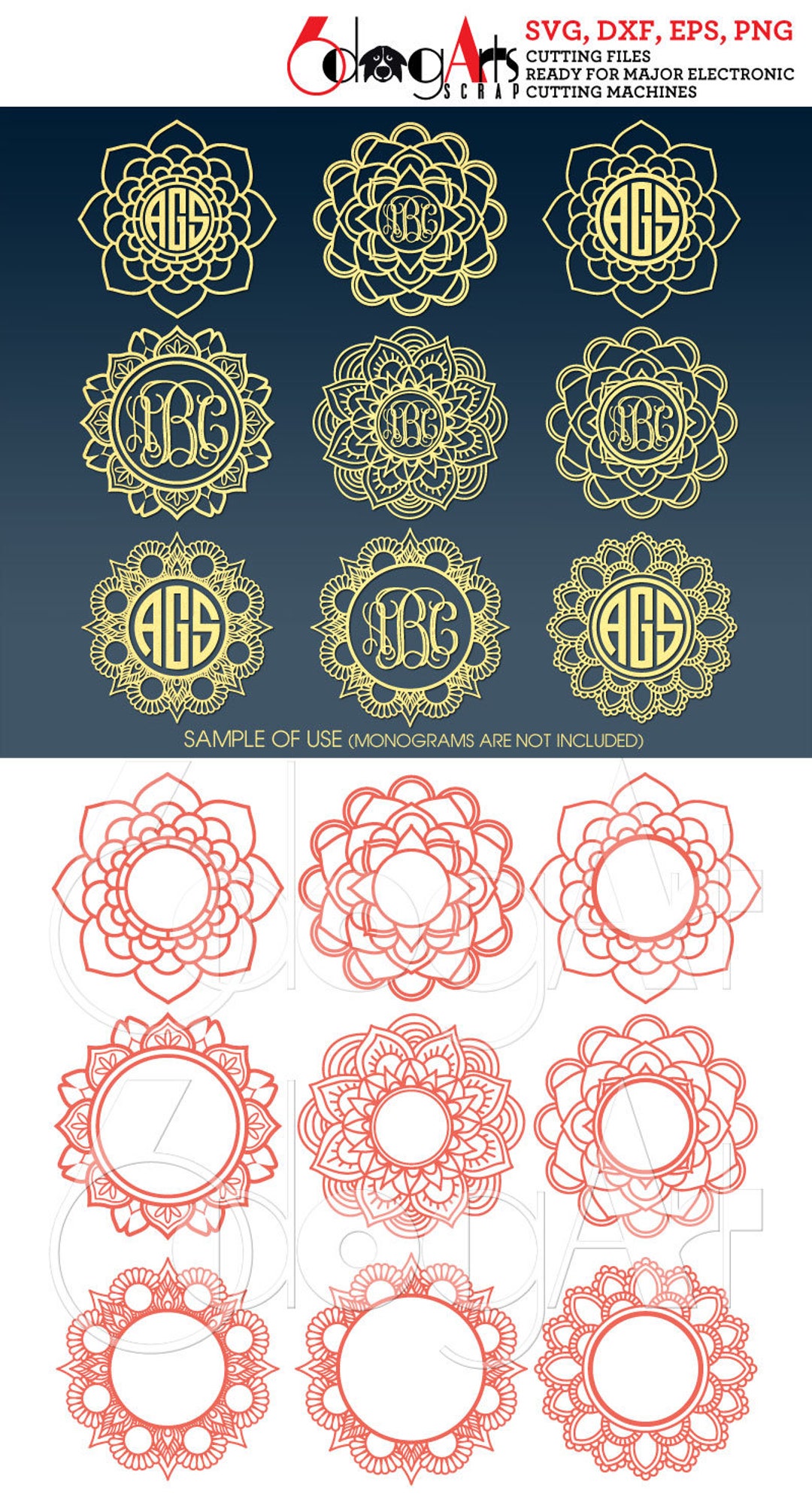 Mandala Monogram Frames Vector Digital Files Svg Dxf Eps Png Silhouette ...