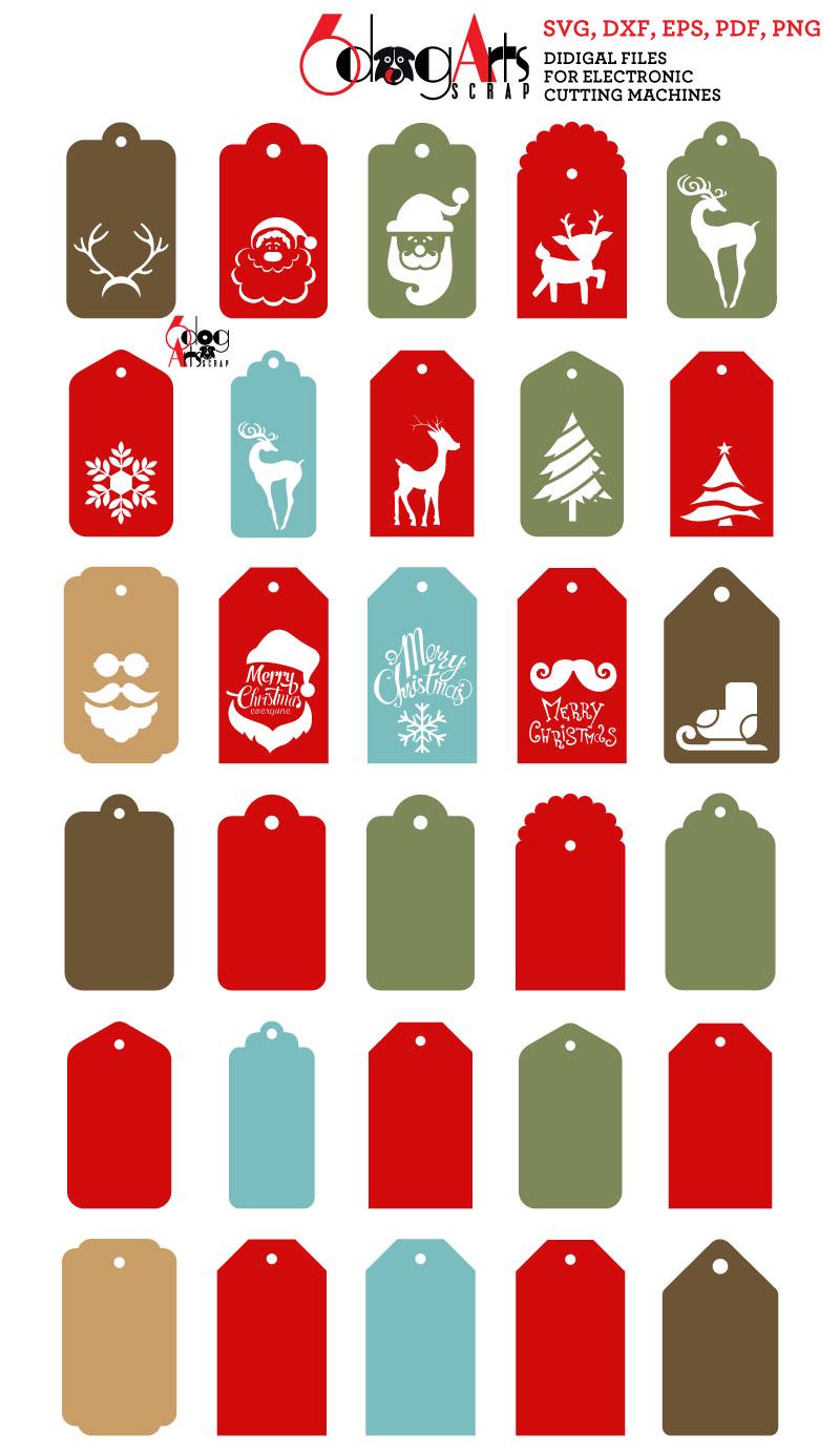15 Christmas Tags Digital Files SVG DXF Vector Cuttable Printable ...