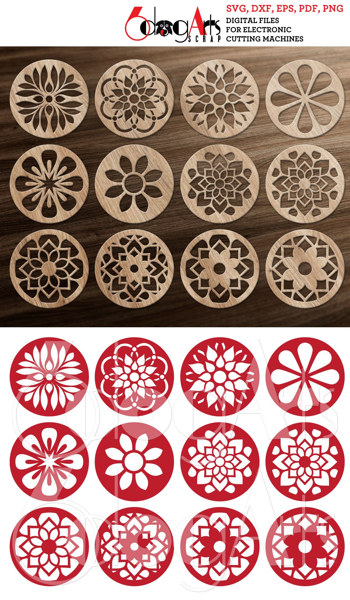 12 Coaster Trivet Grill Wall Decor Templates Vector Digital SVG DXF ...