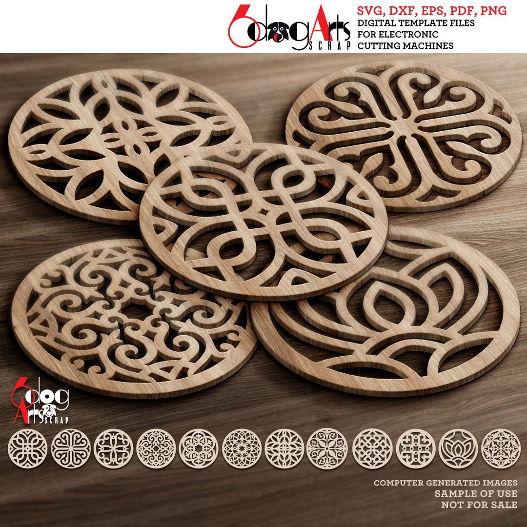 12 Coaster Grill Trivet Wall Decor Templates Vector Digital SVG DXF ...